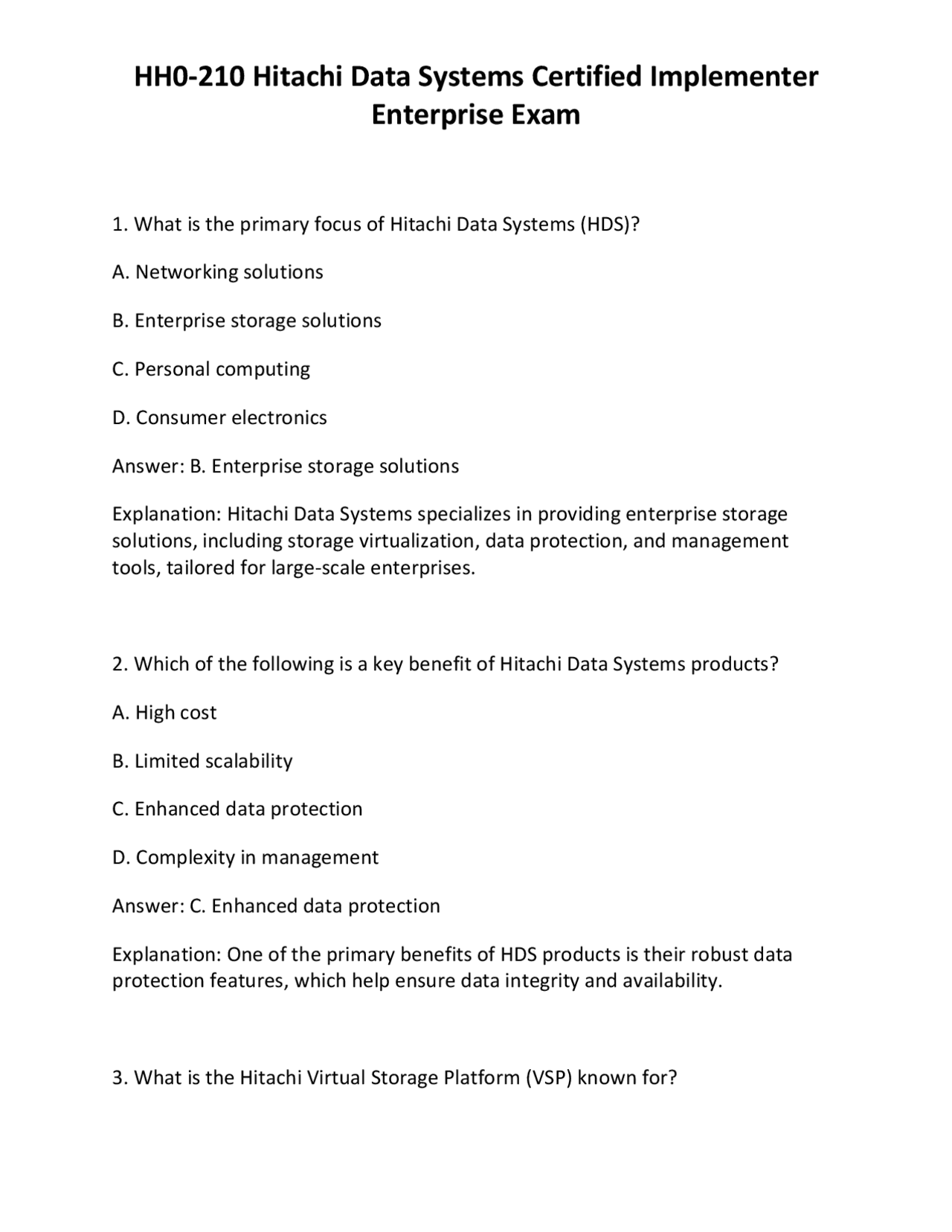 HH0-210 Hitachi Data Systems Certified Implementer Enterprise Exam | Exams Technology | Docsity