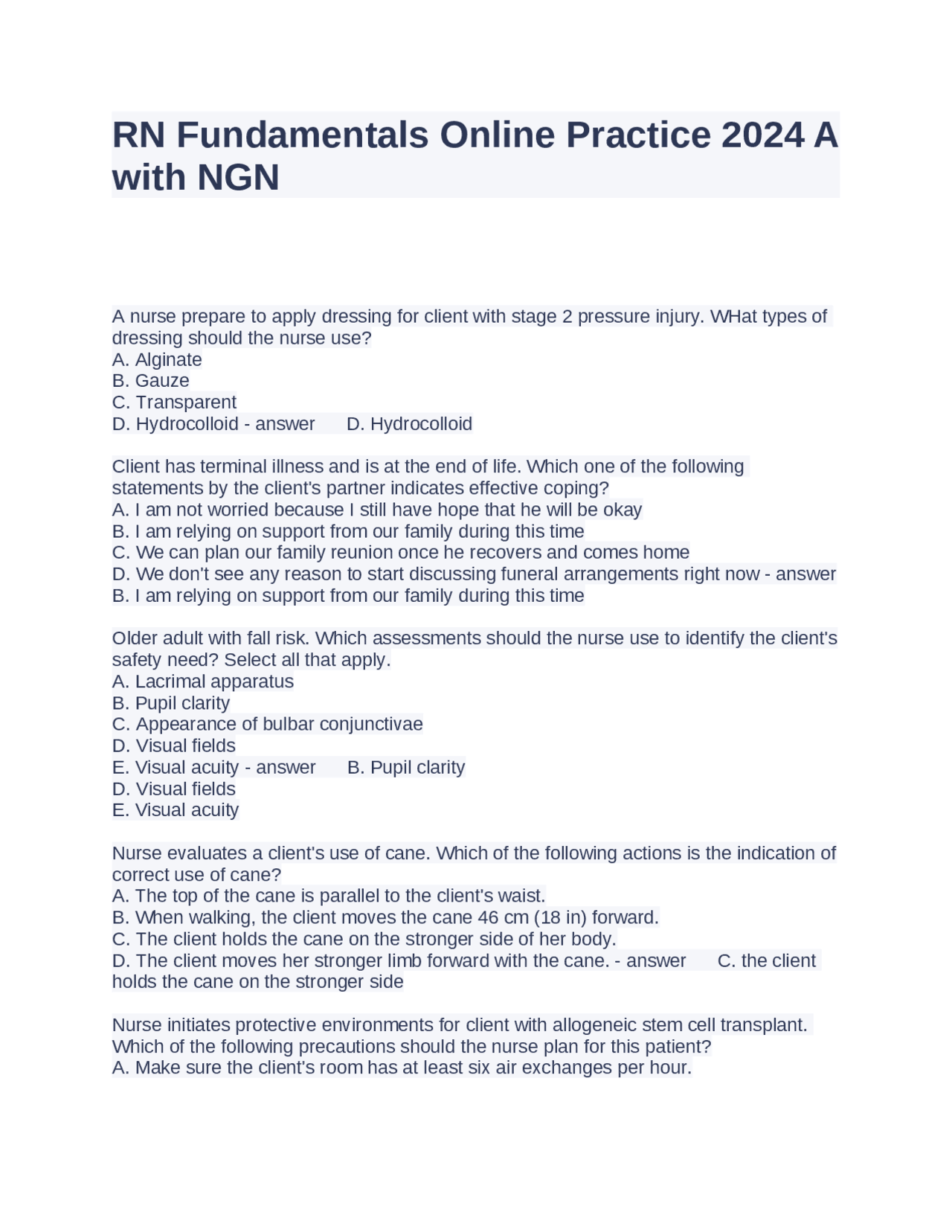 RN Fundamentals Practice Questions: A Comprehensive Review of Nursing ...