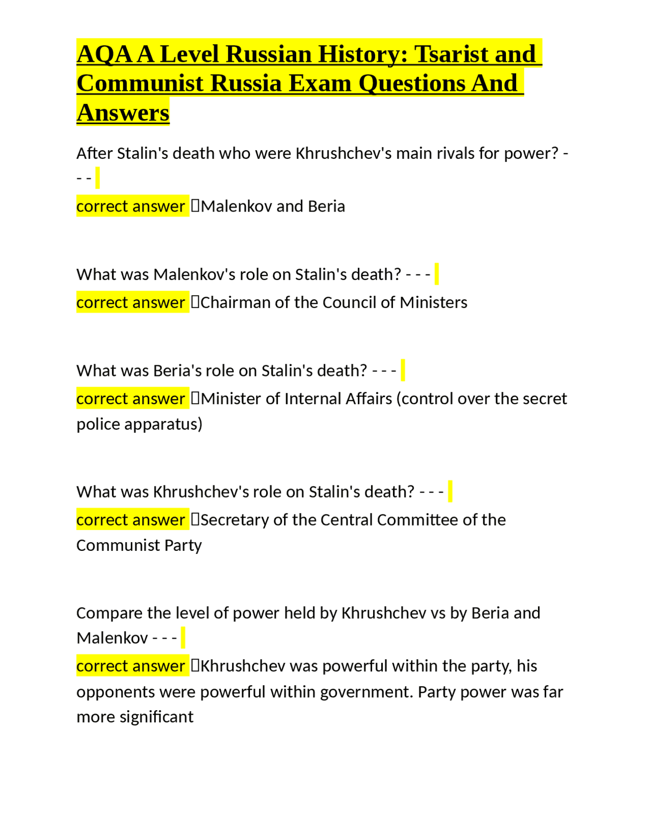 AQA A Level Russian History: Tsarist and Communist Russia Exam ...