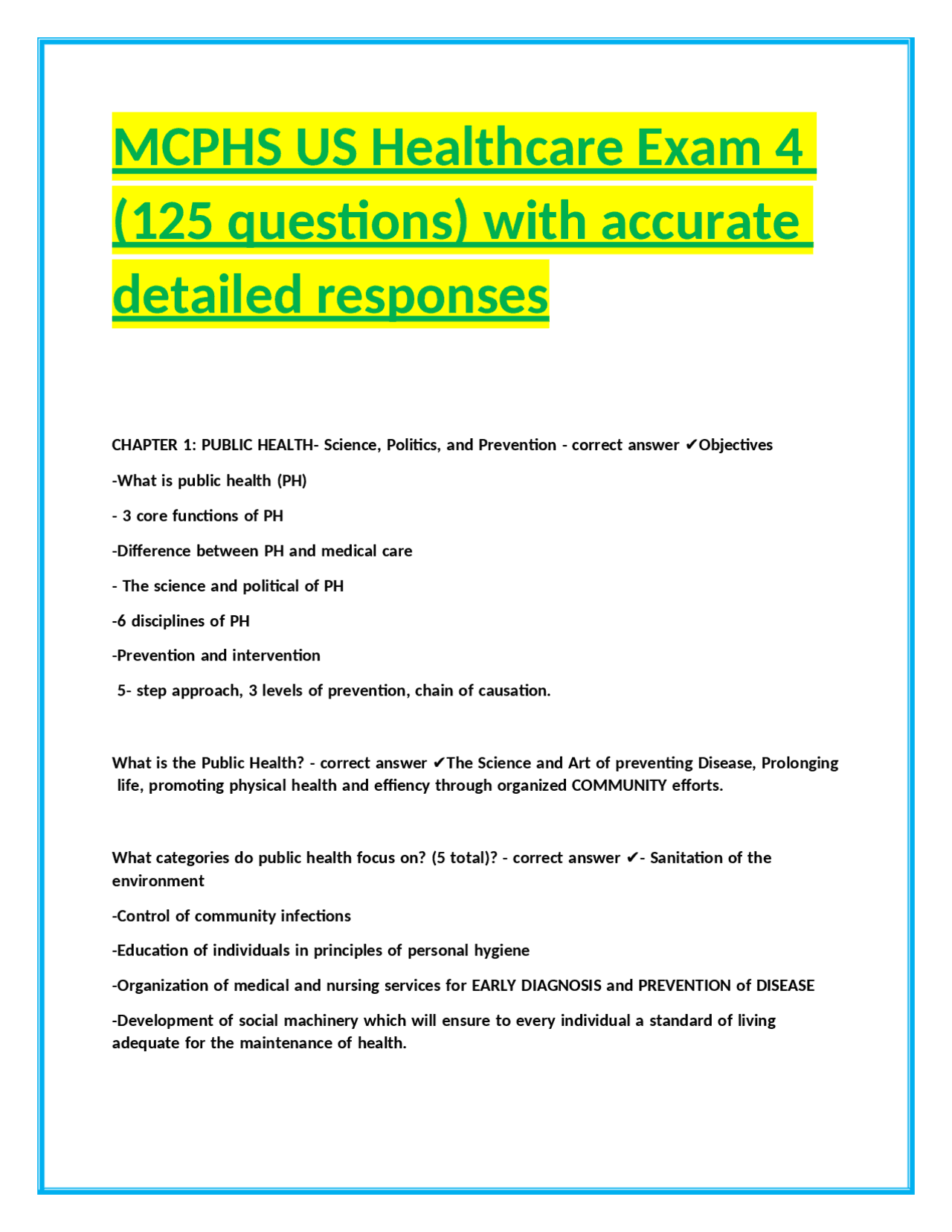MCPHS US Healthcare Exam 4 (125 questions) with accurate detailed ...