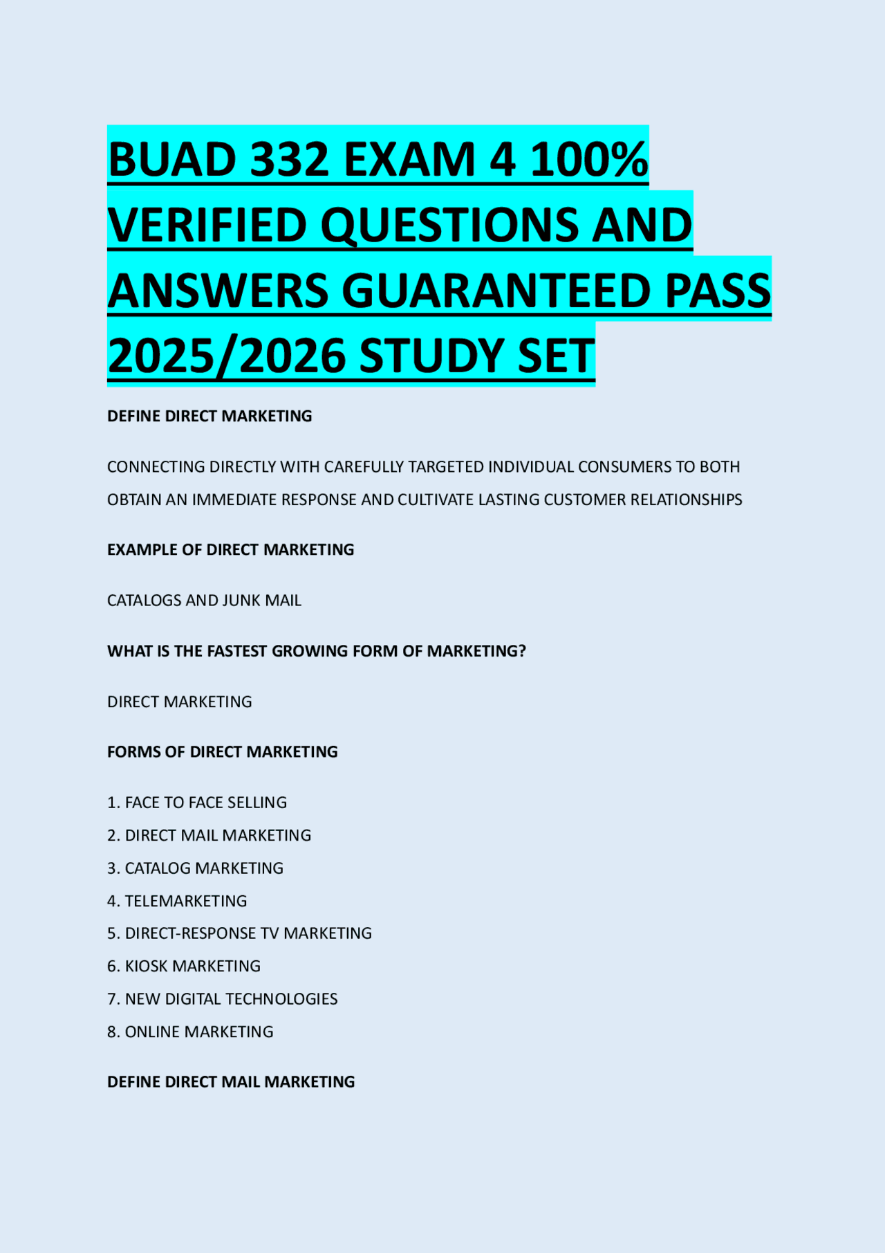 BUAD 332 EXAM 4 100% VERIFIED QUESTIONS AND ANSWERS GUARANTEED PASS ...