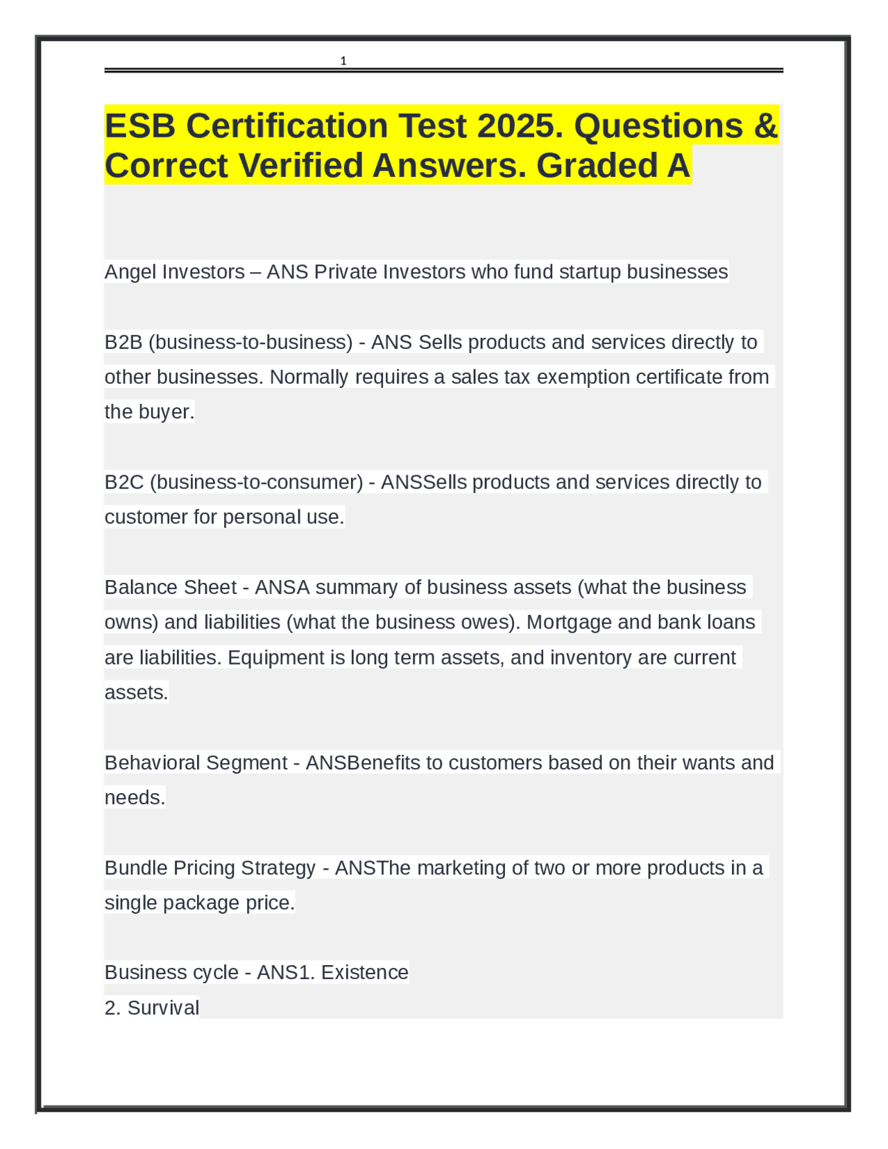 ESB Certification Test 2025. Questions & Correct Verified Answers ...