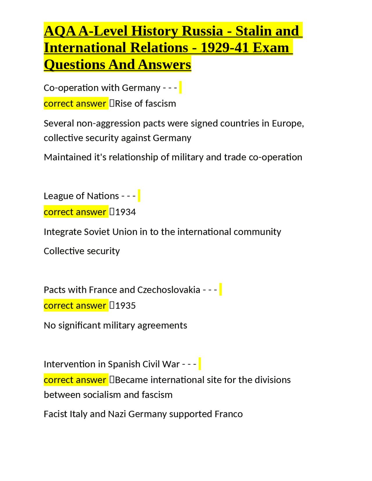 AQA A-Level History Russia - Stalin and International Relations - 1929 ...