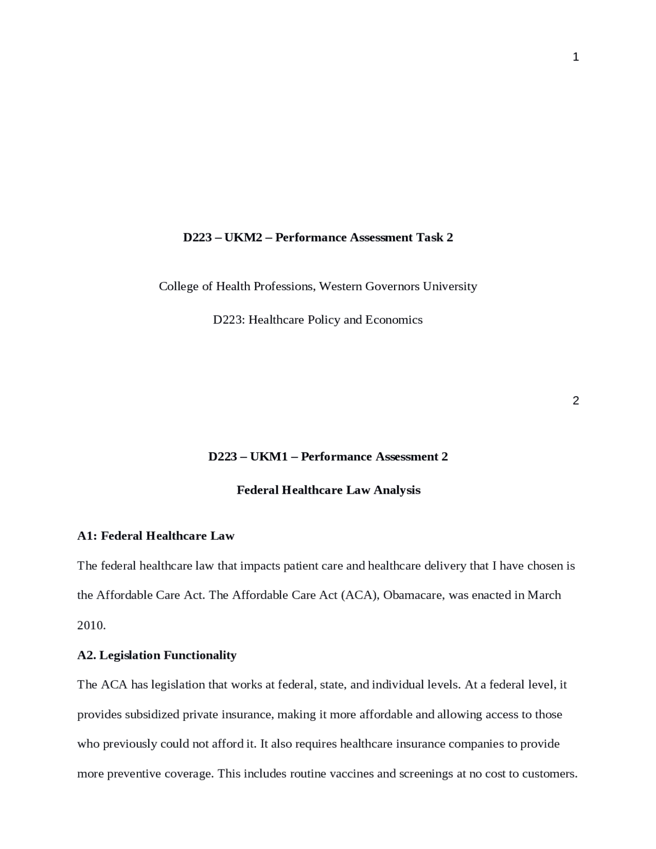 1 D223 " UKM2 " Performance Assessment Task 2 College of | Thesis ...