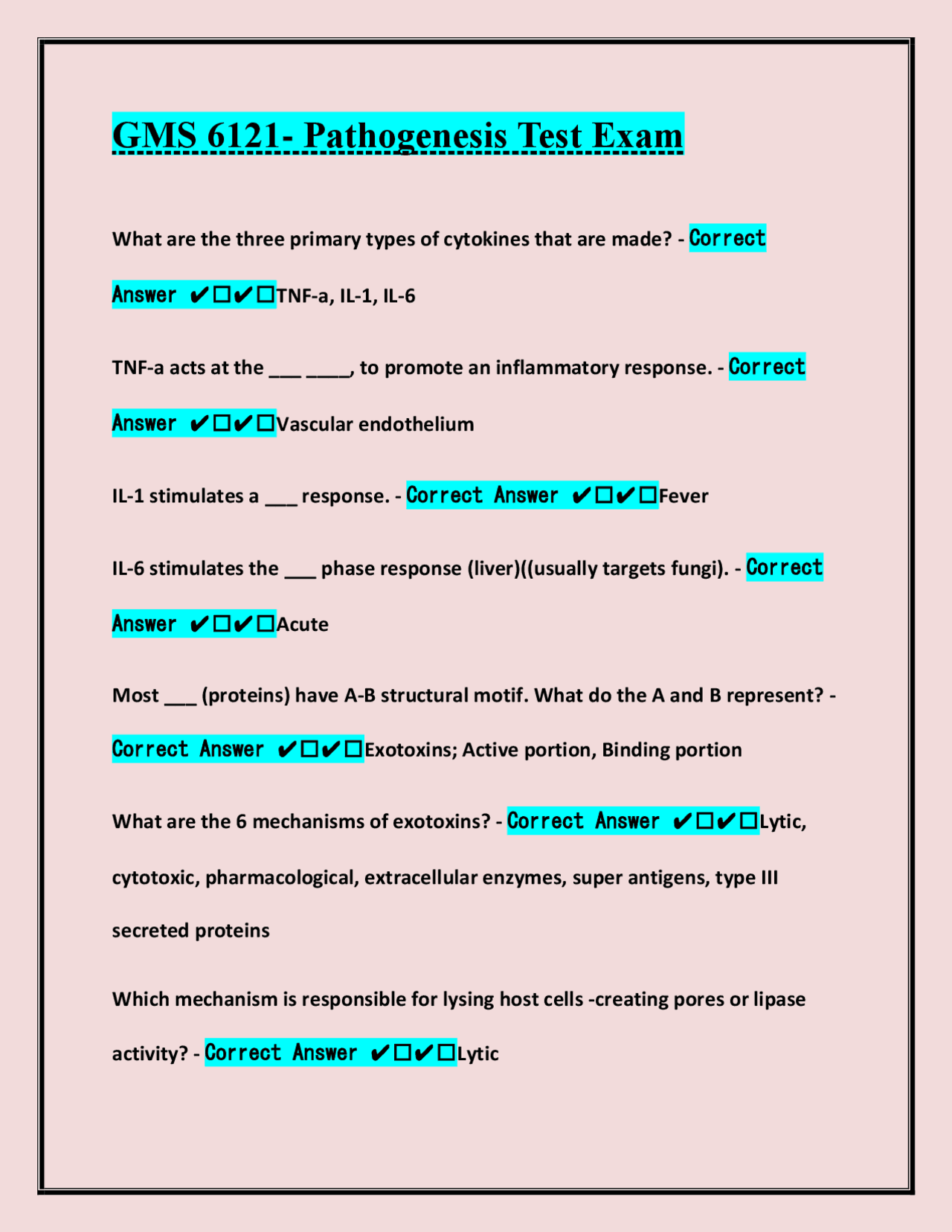 GMS 6121- Pathogenesis Test Exam Questions | Download To Pass | Exams ...
