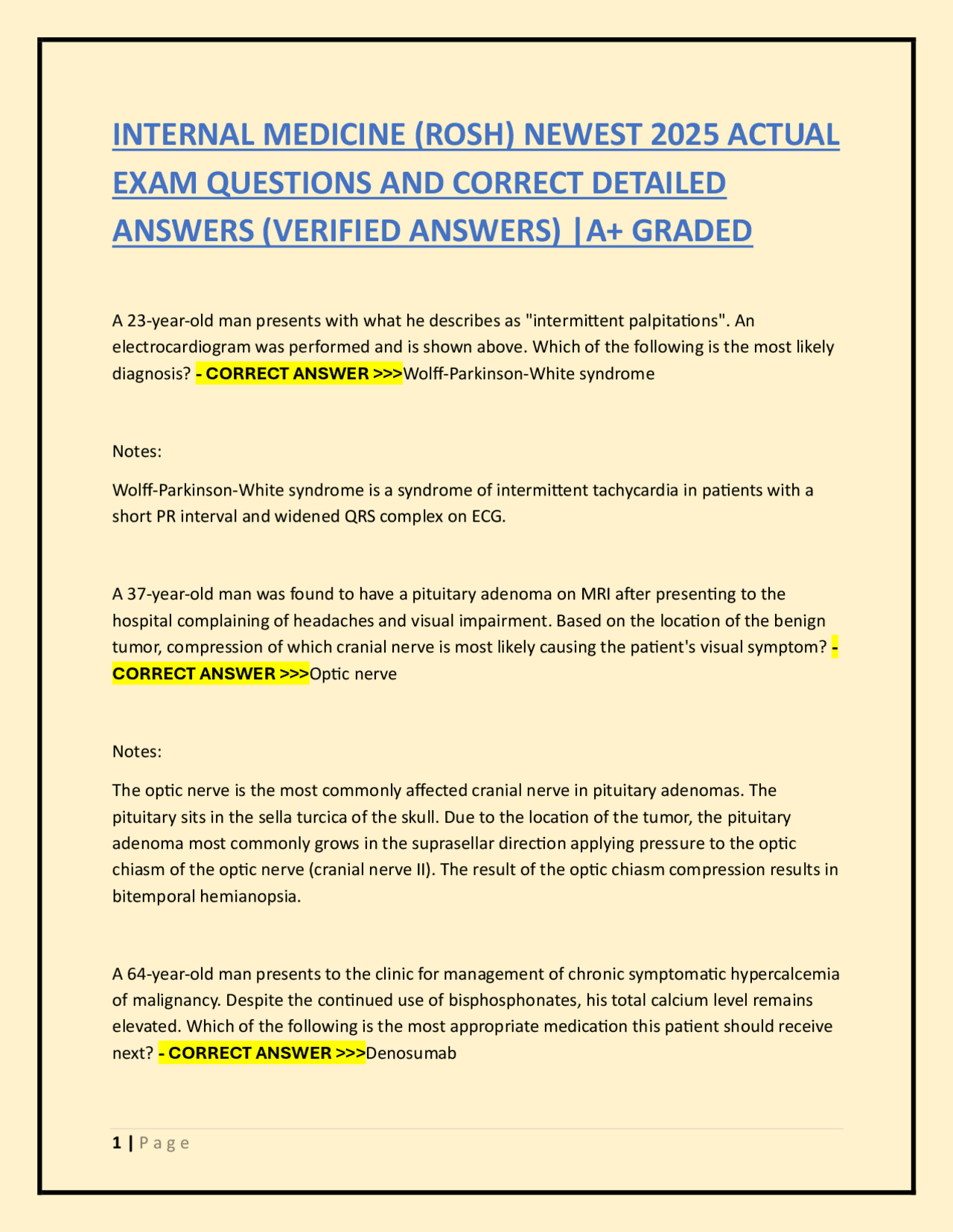 INTERNAL MEDICINE (ROSH) NEWEST 2025 ACTUAL EXAM QUESTIONS AND CORRECT ...