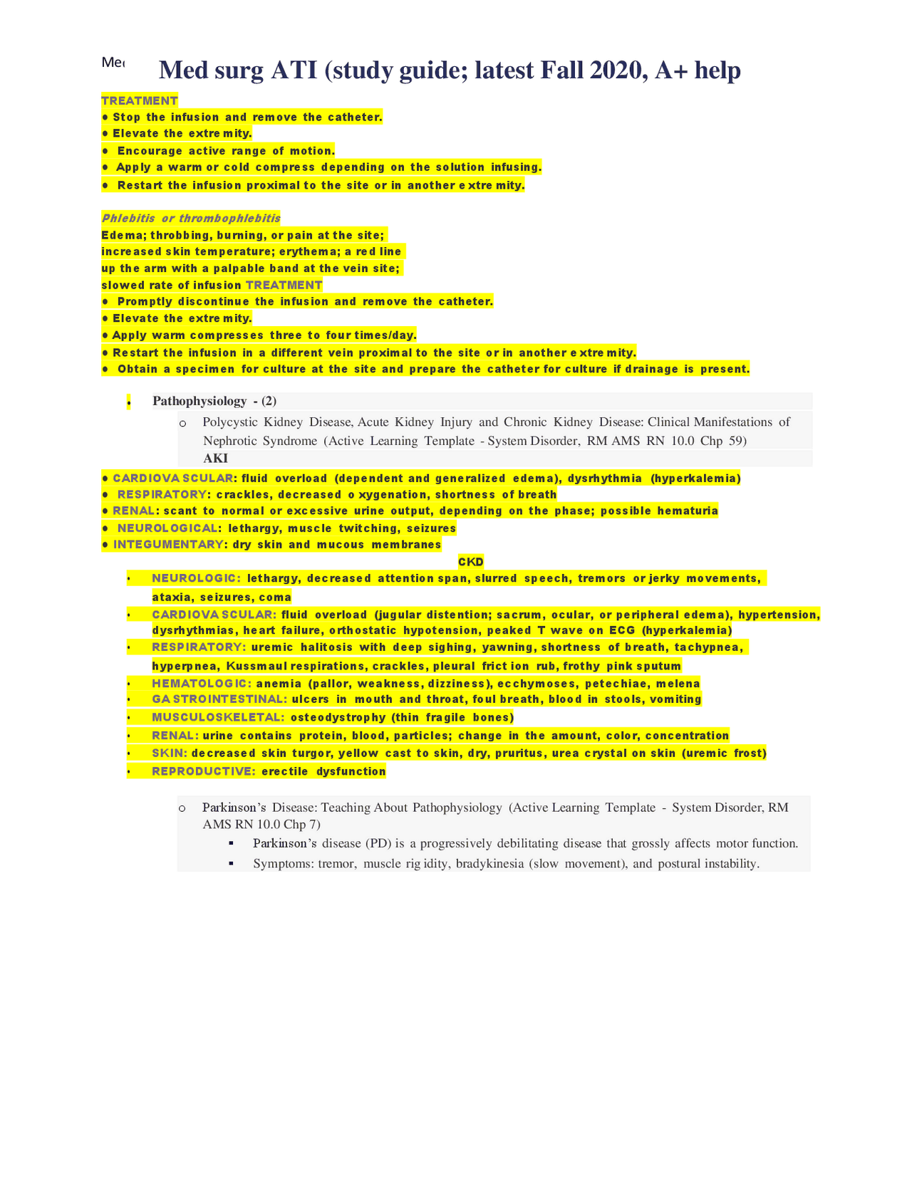 Med surg ATI (study guide; latest Fall 2020, A+ help .pdf | Exams ...