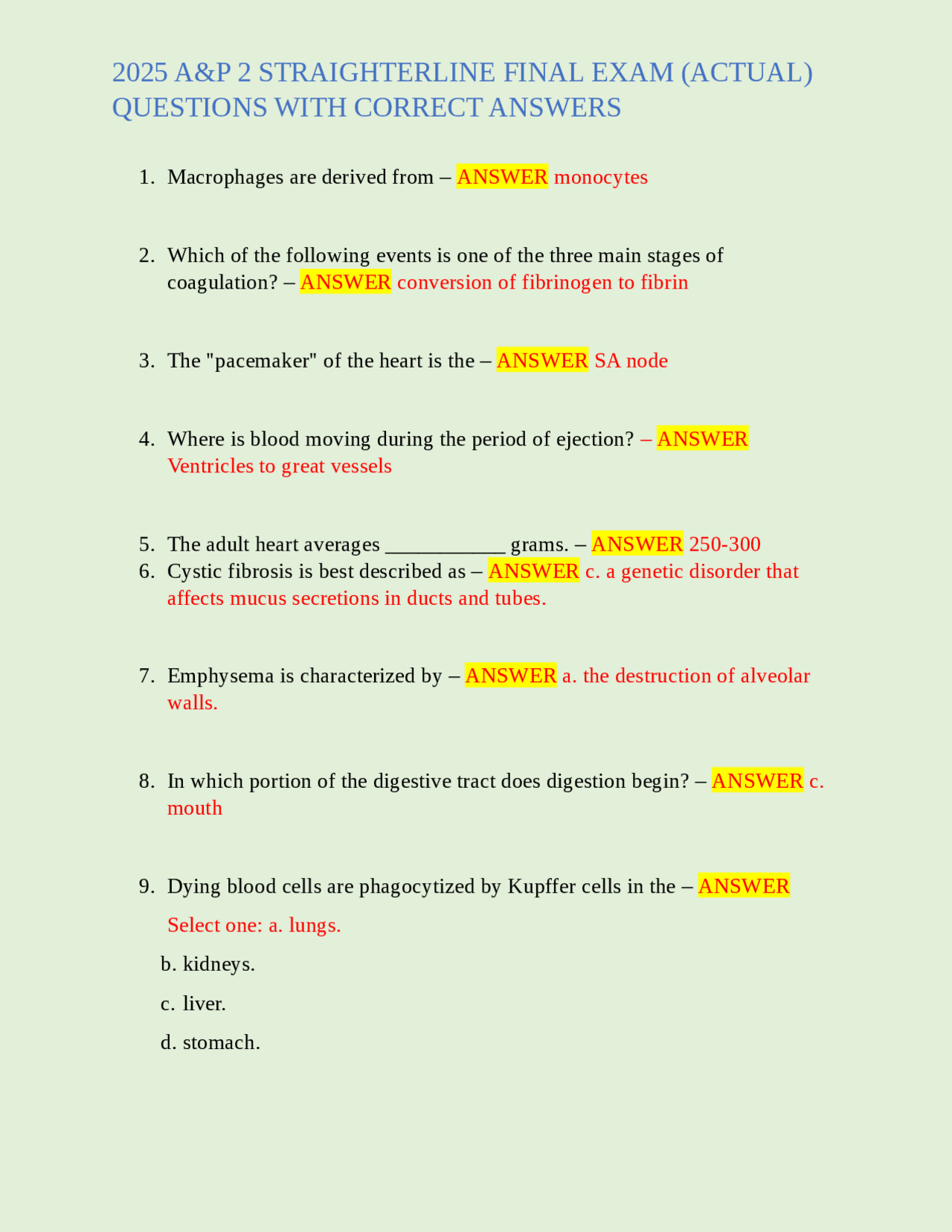 2025 A&P 2 STRAIGHTERLINE FINAL EXAM (ACTUAL) QUESTIONS WITH CORRECT ...