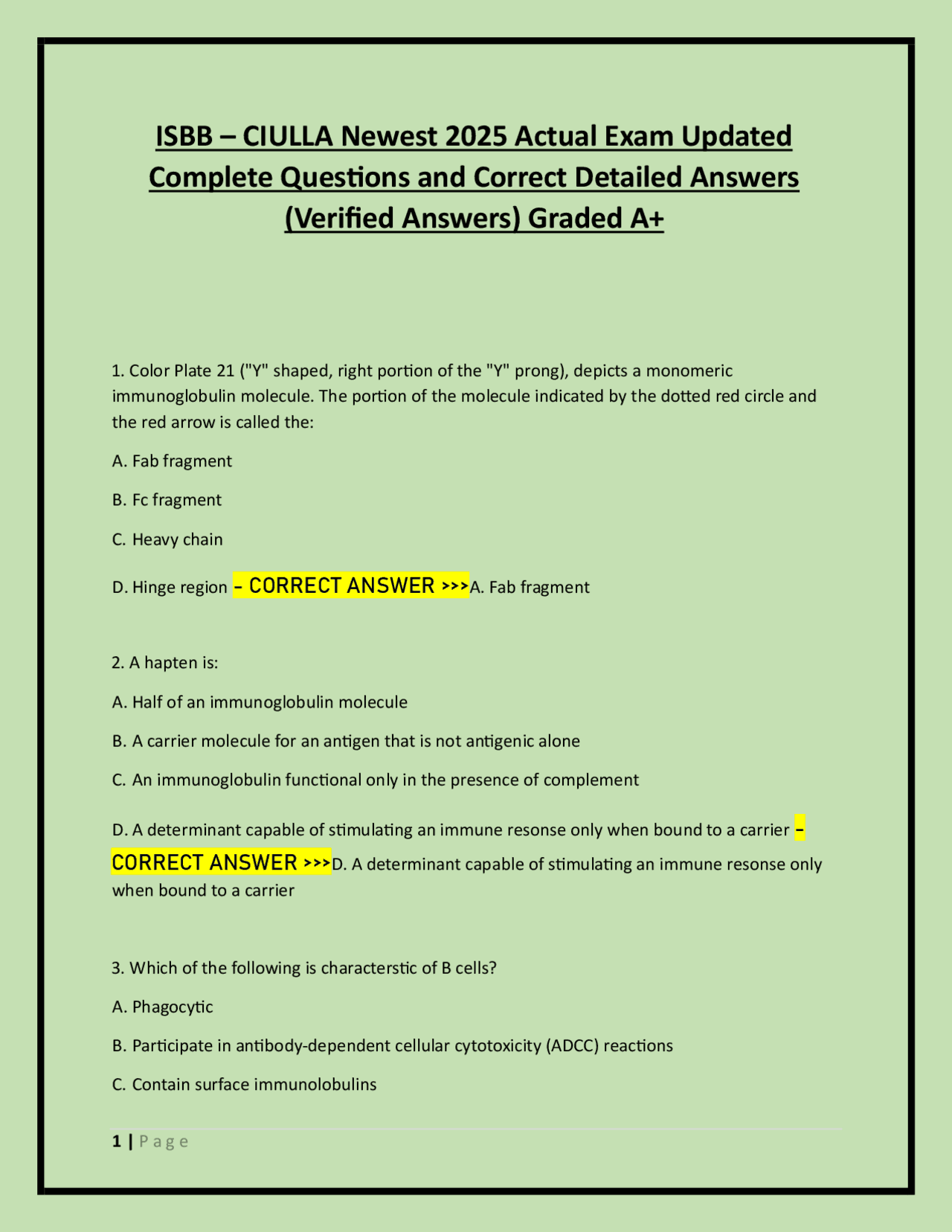 ISBB – CIULLA Newest 2025 Actual Exam Updated Complete Questions and Correct Detailed Ans ...
