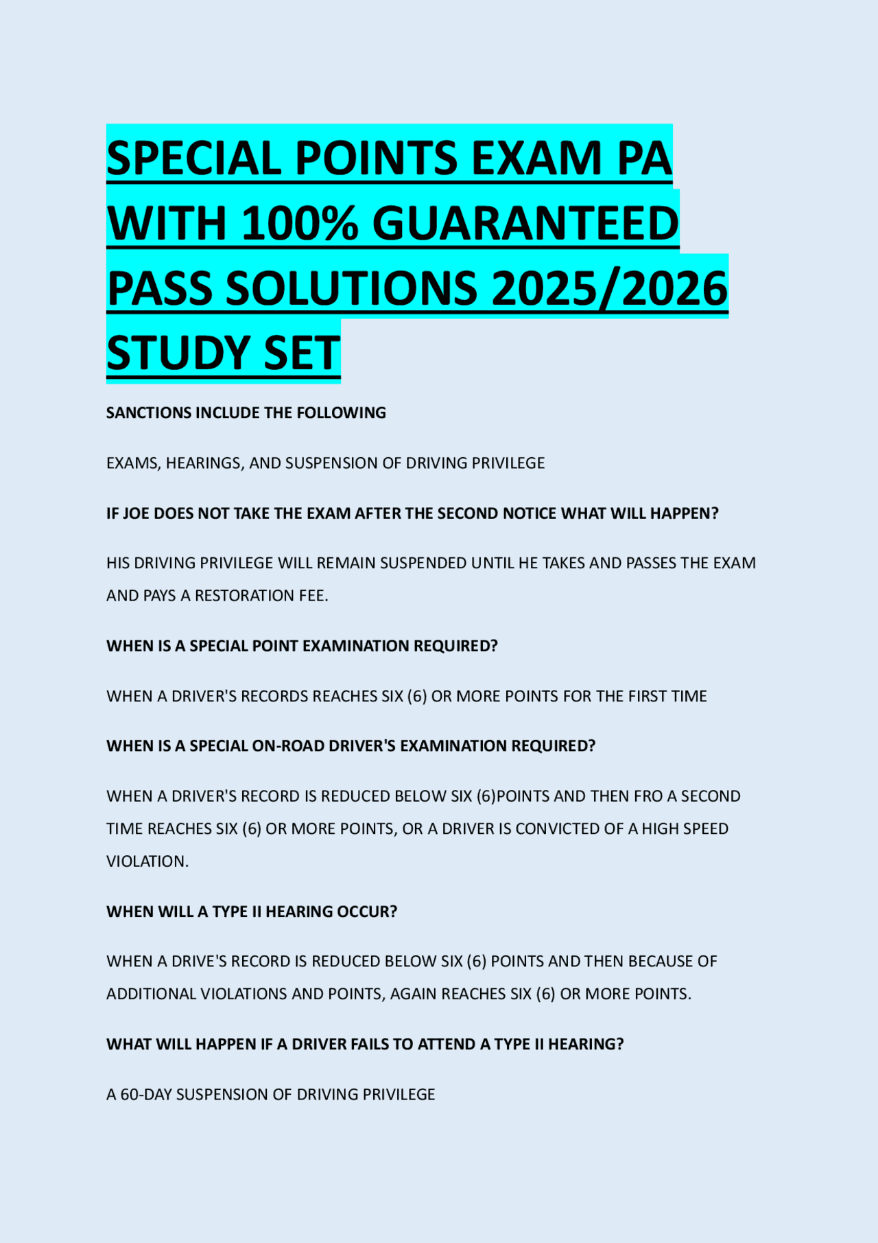 SPECIAL POINTS EXAM PA WITH 100% GUARANTEED PASS SOLUTIONS 2025/2026 ...