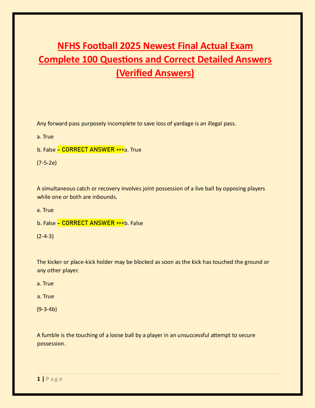 NFHS Football 2025 Newest Final Actual Exam Complete 100 Questions and ...