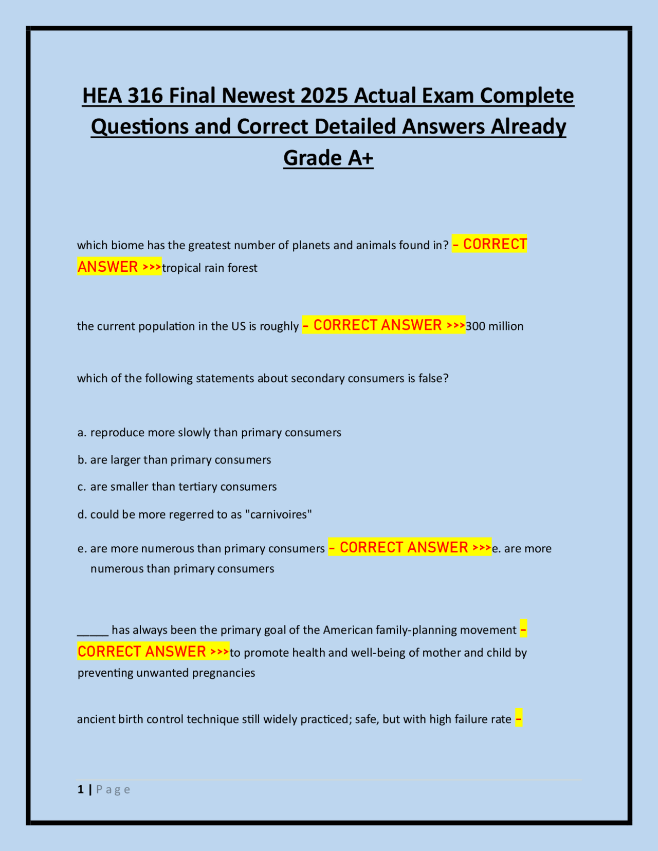 HEA 316 Final Newest 2025 Actual Exam Complete Questions and Correct ...
