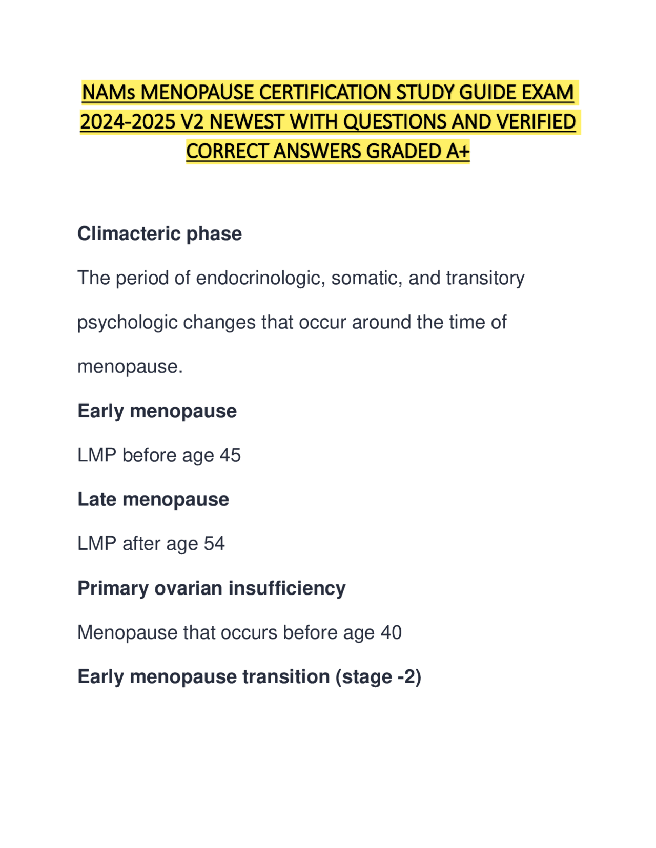 NAMs MENOPAUSE CERTIFICATION STUDY GUIDE EXAM 2025-2026 NEWEST WITH ...
