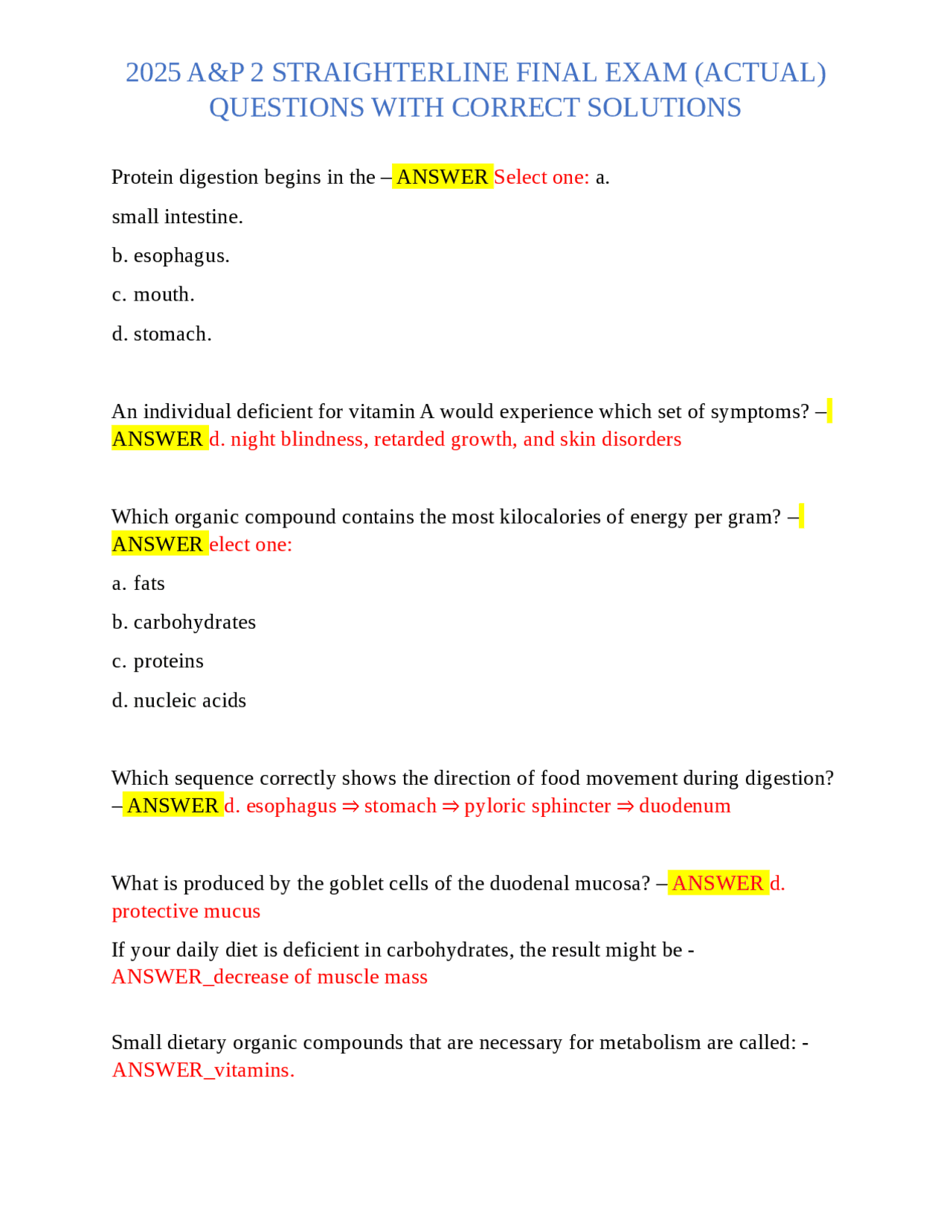2025 A&P 2 STRAIGHTERLINE FINAL EXAM (ACTUAL) QUESTIONS WITH CORRECT ...