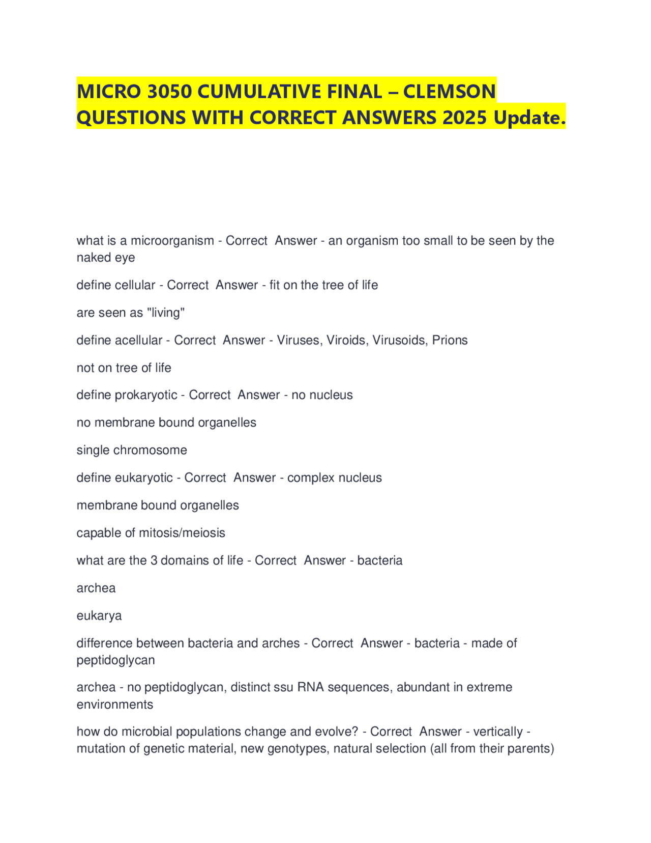 MICRO 3050 CUMULATIVE FINAL – CLEMSON QUESTIONS WITH CORRECT ANSWERS ...