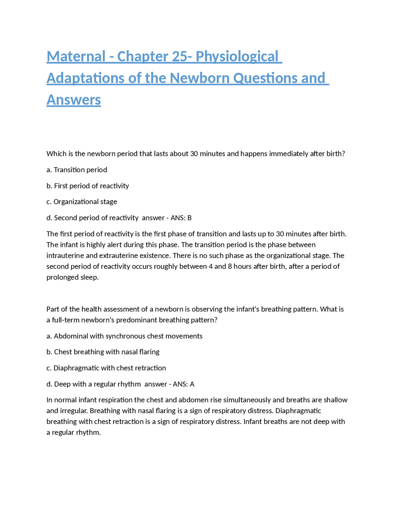 Maternal - Chapter 25- Physiological Adaptations of the Newborn ...