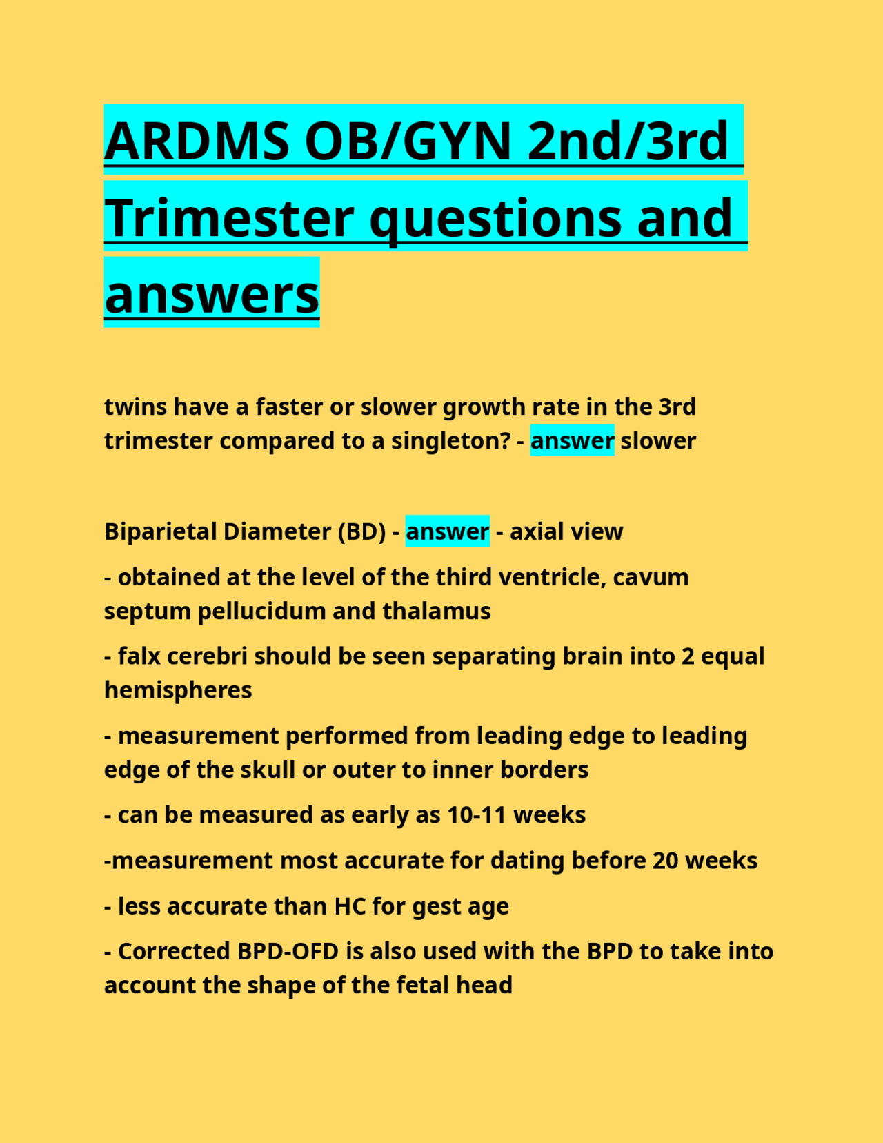 ARDMS OB/GYN 2nd/3rd Trimester Questions & Answers: Fetal Ultrasound ...