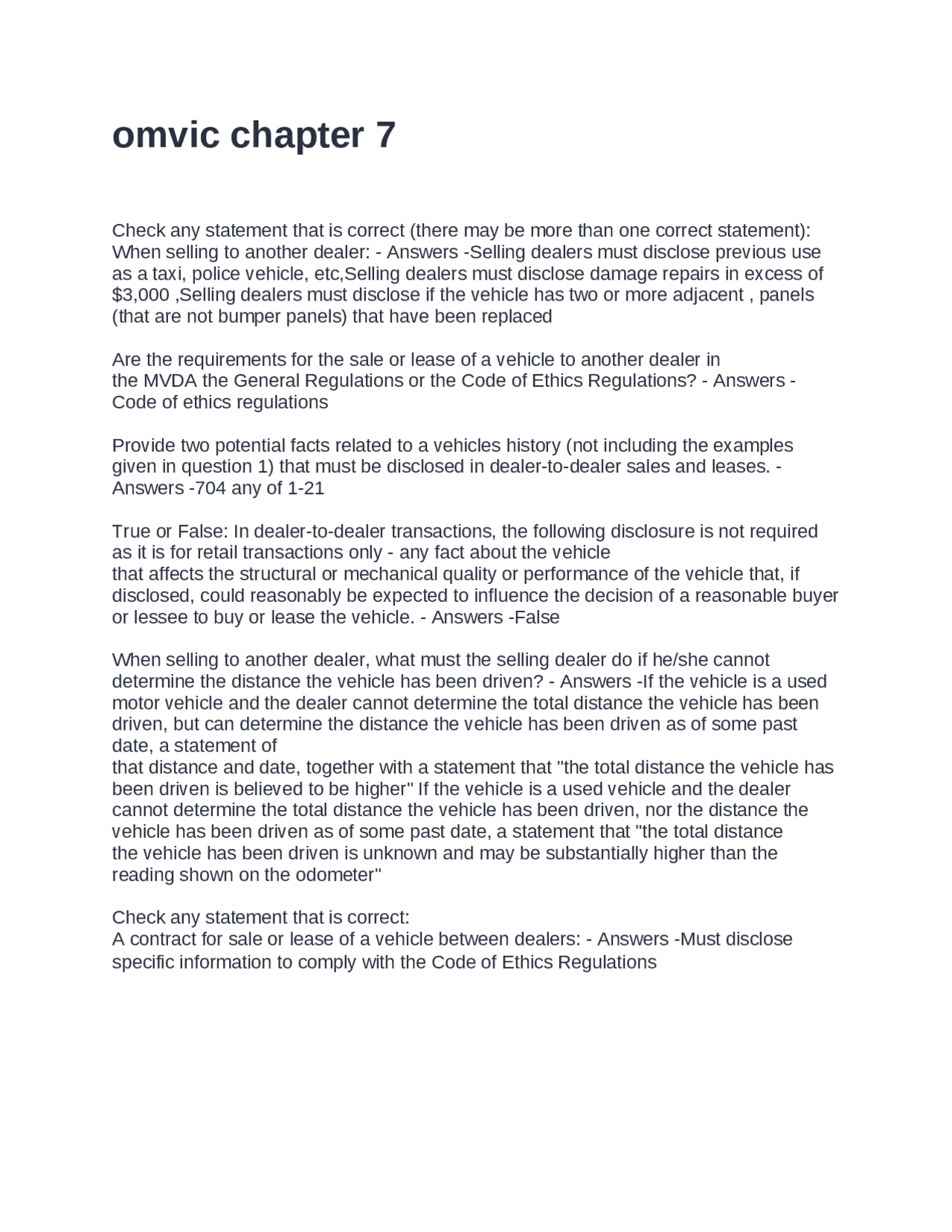Omvic chapter 7 Exam With Questions and Correct Answers | Exams ...