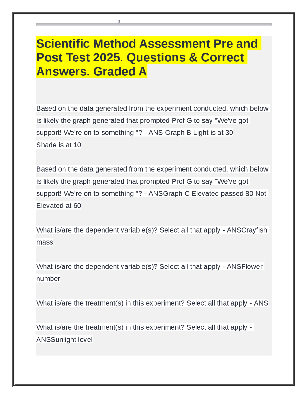 Scientific Method Assessment: Questions and Answers | Exams Science ...