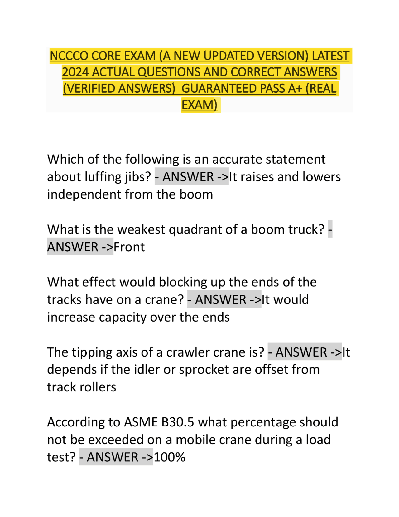 NCCCO CORE EXAM (A NEW UPDATED VERSION) LATEST 2025 ACTUAL QUESTIONS ...