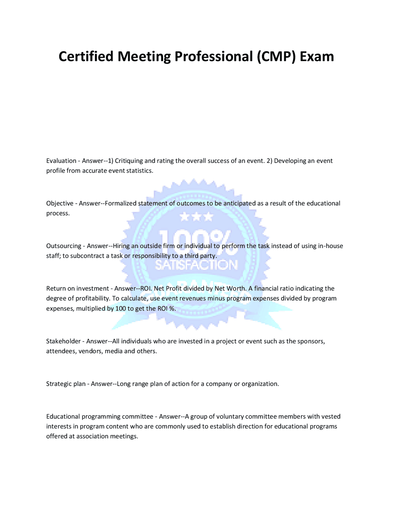 Certified Meeting Professional (CMP) Exam | Exams Nursing | Docsity