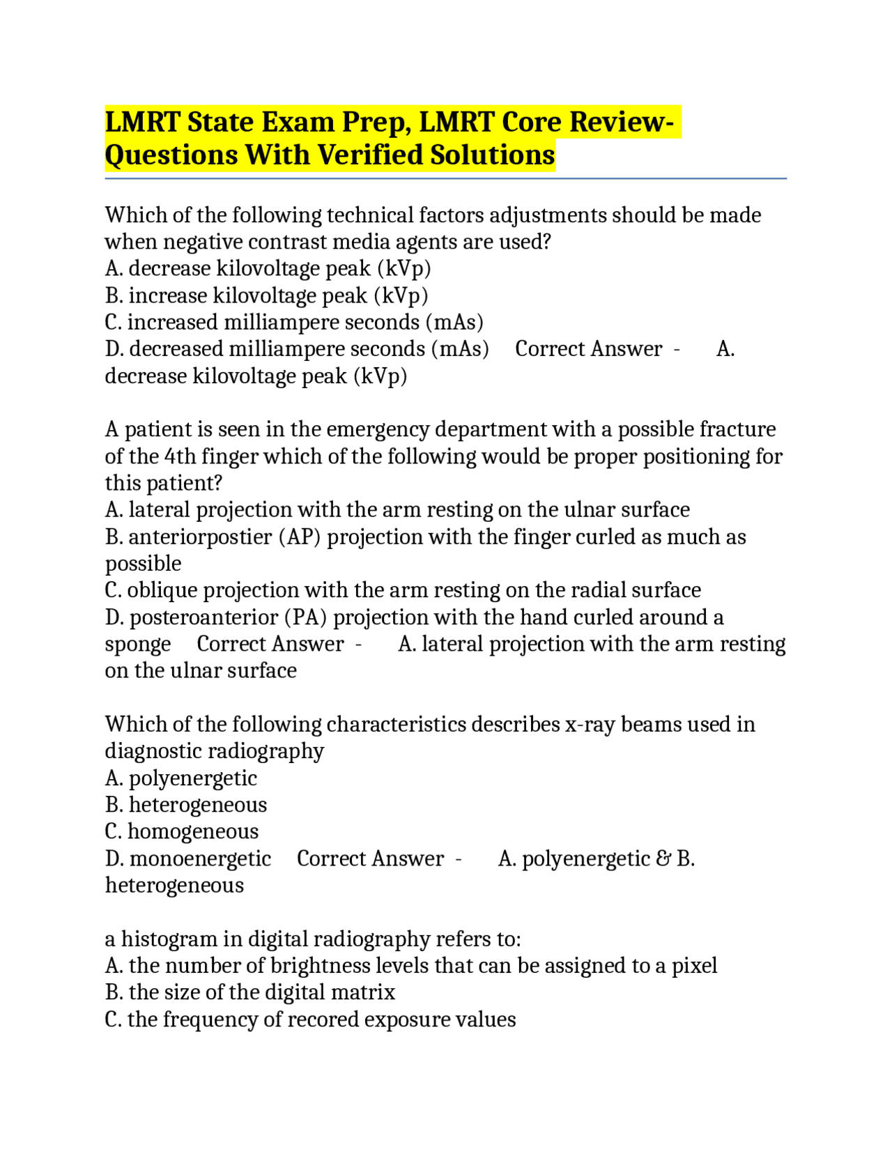 LMRT State Exam Prep, LMRT Core Review- Questions With Verified ...