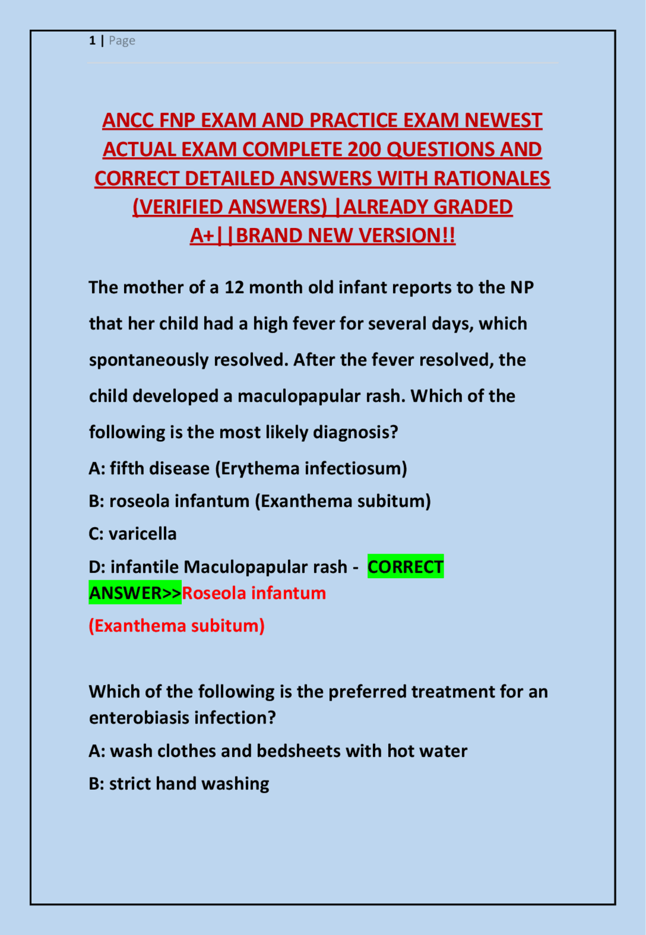 ANCC FNP EXAM AND PRACTICE EXAM NEWEST ACTUAL EXAM COMPLETE 200 ...