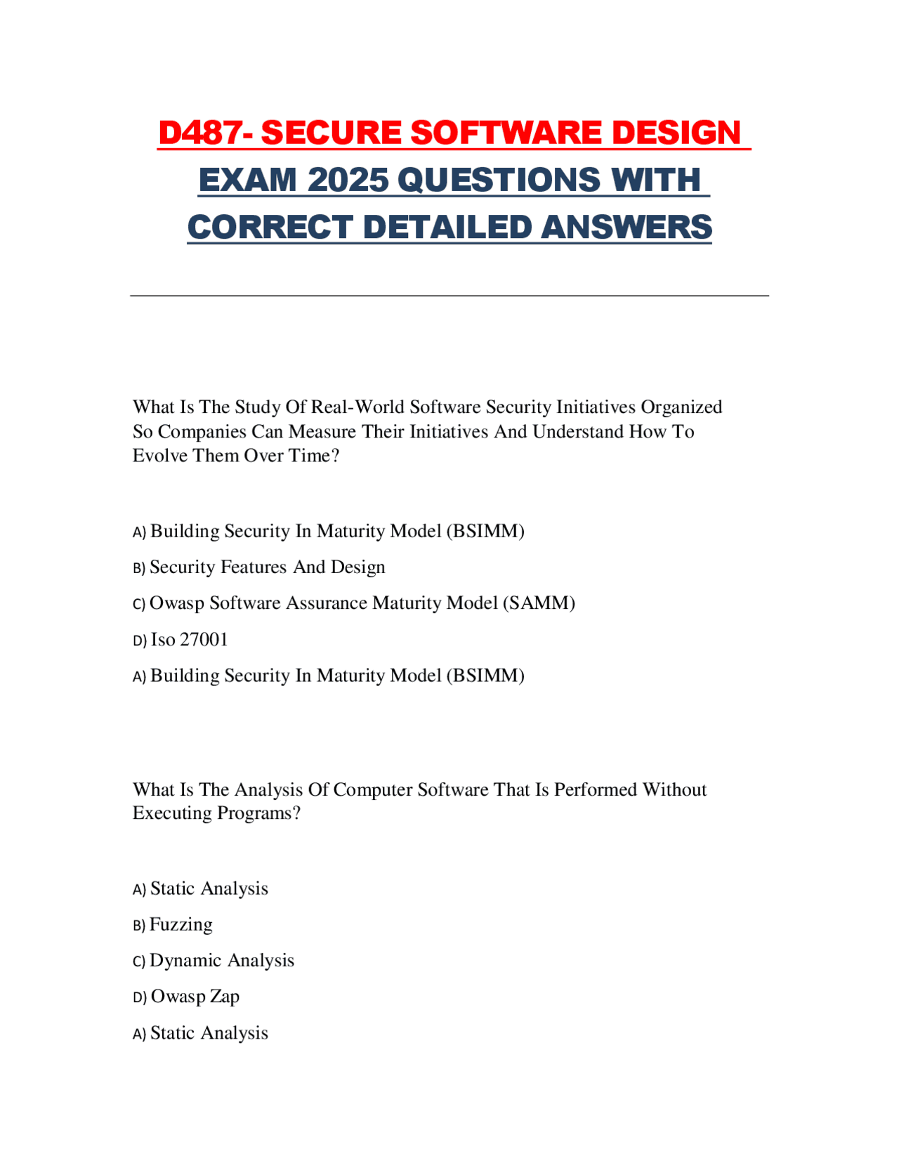 Secure Software Design Exam Questions and Answers: A Comprehensive Guide | Exams Software ...