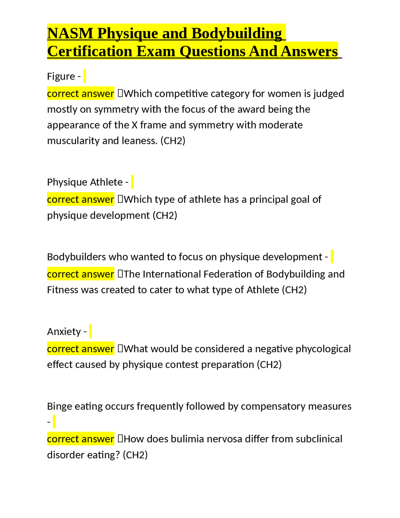 NASM Physique and Bodybuilding Certification Exam Questions And Answers ...