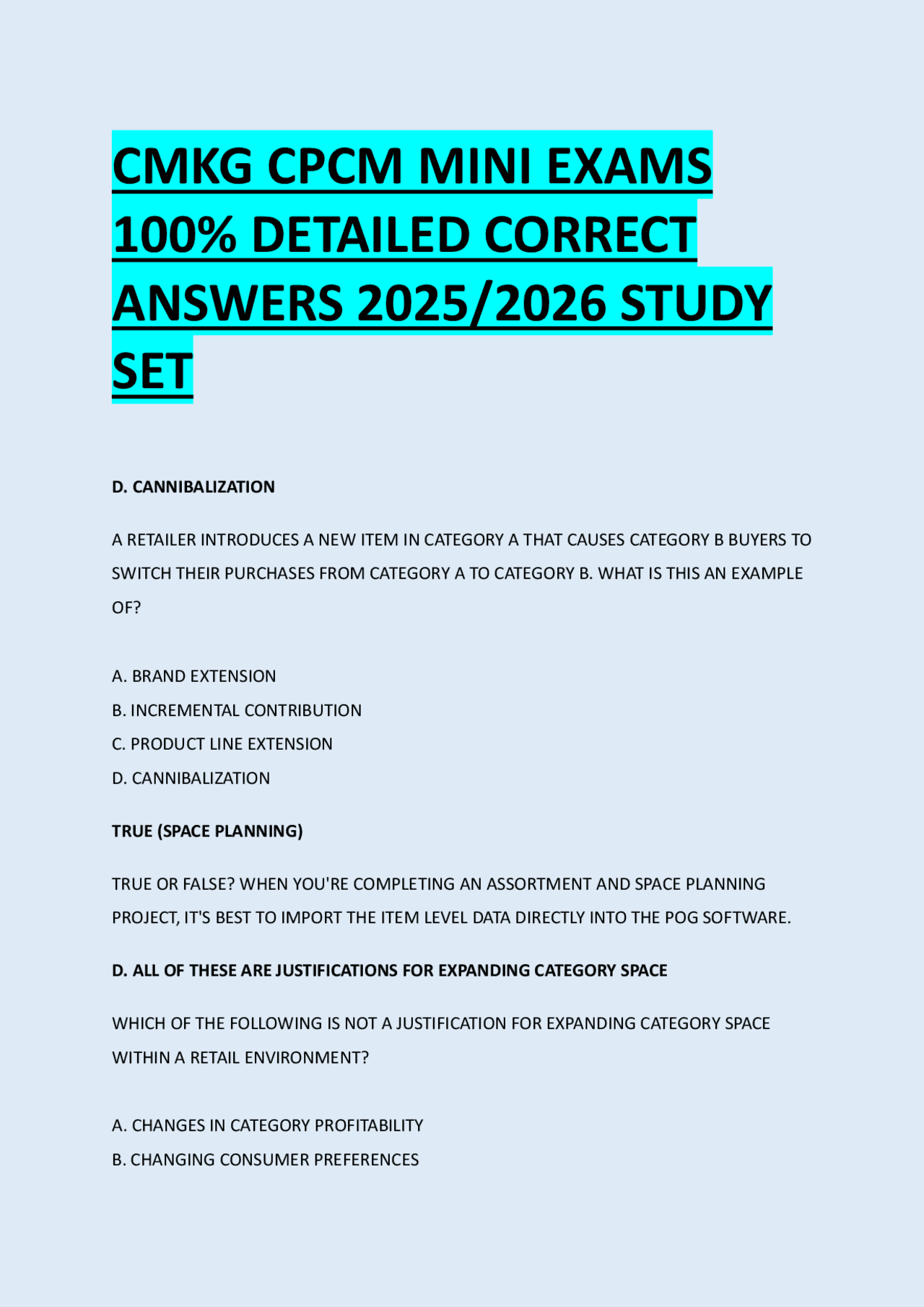 CMKG CPCM MINI EXAMS 100% DETAILED CORRECT ANSWERS 2025/2026 STUDY SET ...