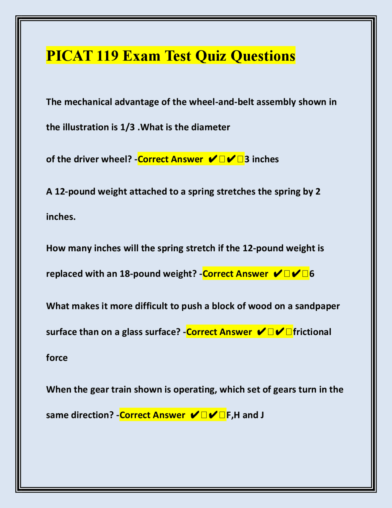 PICAT 119 Exam Test Quiz Questions With Correct Complete Solutions ...