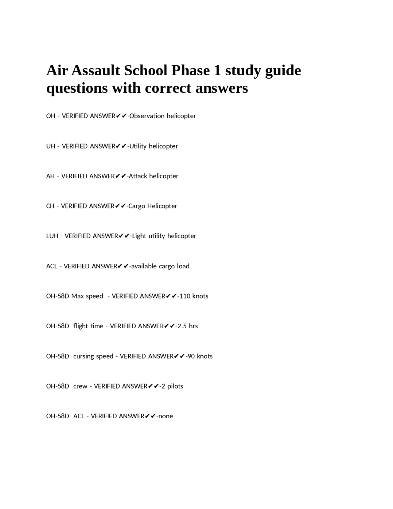 Air Assault School Phase 1 study guide questions with correct answers ...