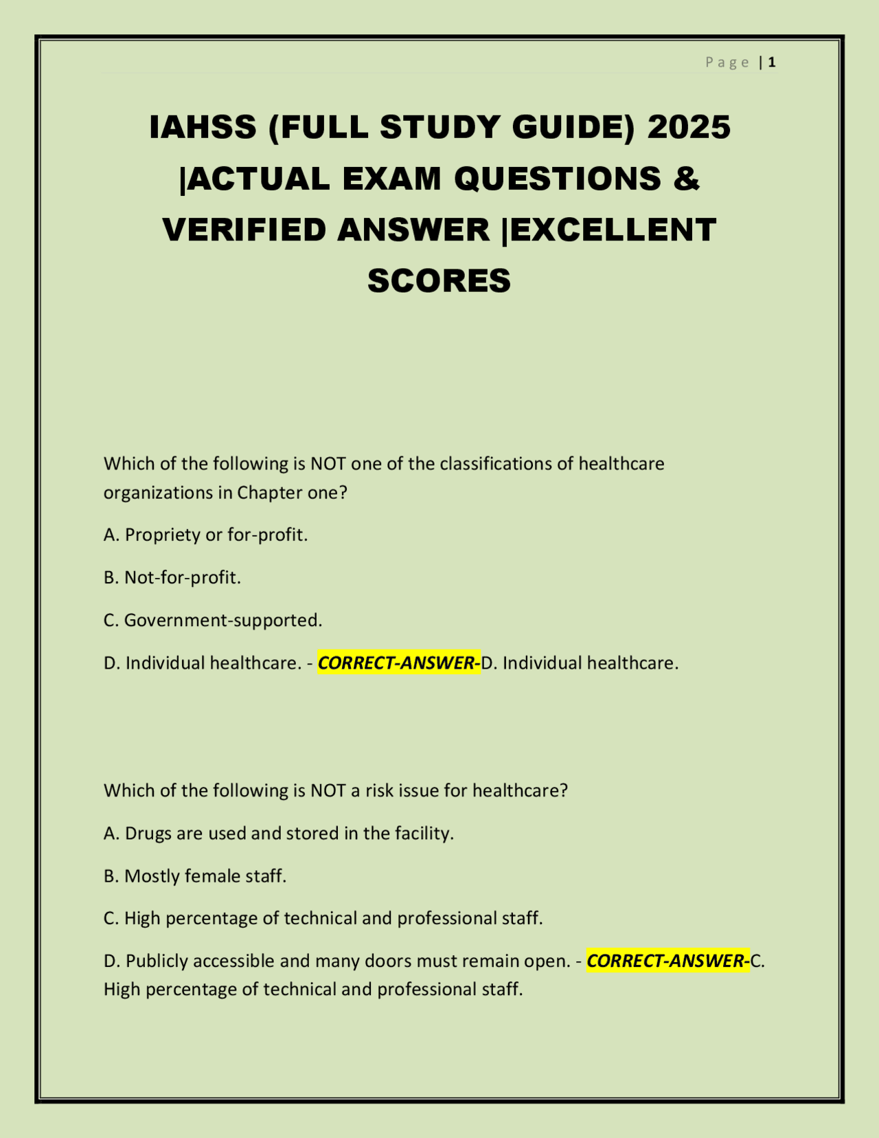 IAHSS (FULL STUDY GUIDE) 2025 |ACTUAL EXAM QUESTIONS & VERIFIED ANSWERS ...