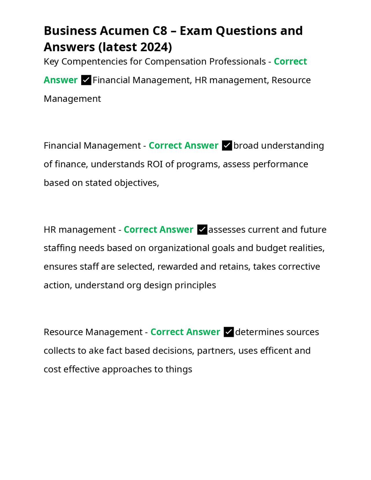 Business Acumen C8 – Exam Questions and Answers (latest 2024) | Exams ...