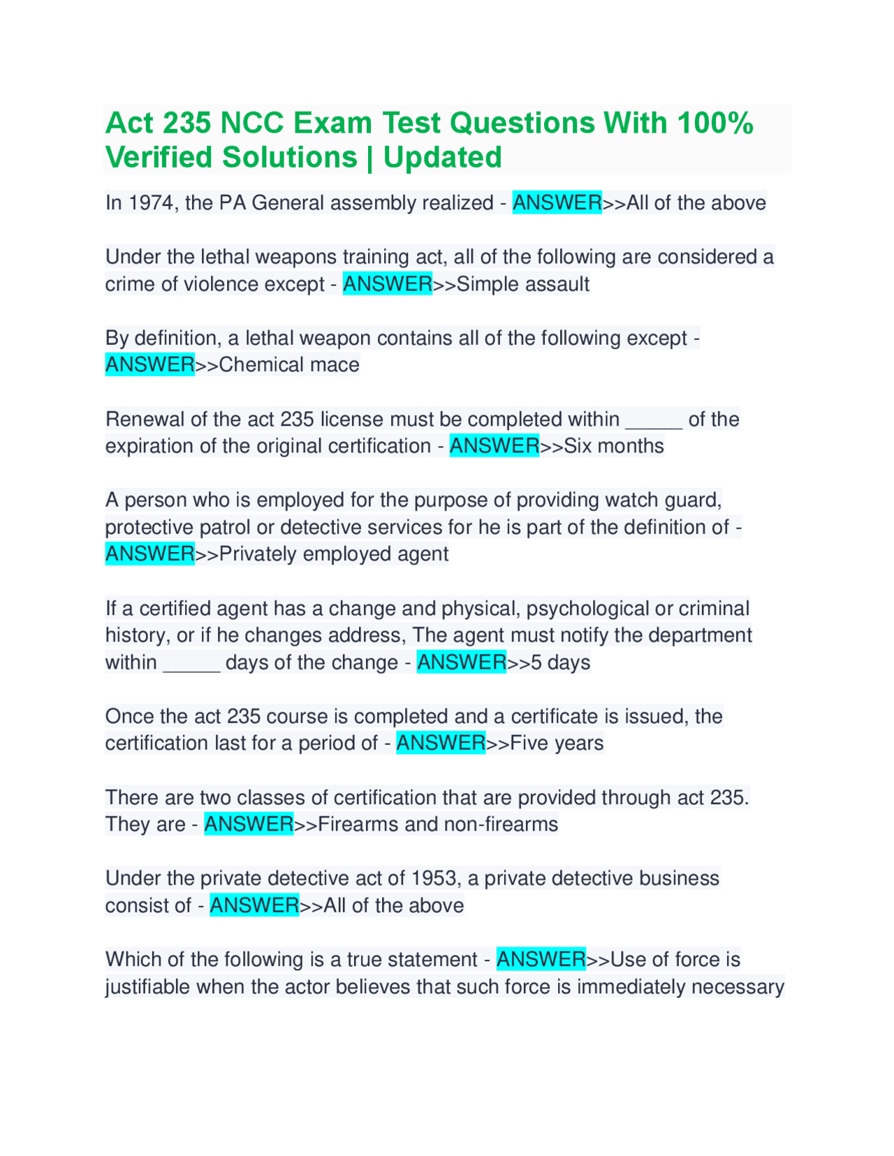 Act 235 NCC Exam Test Questions With 100% Verified Solutions | Updated ...