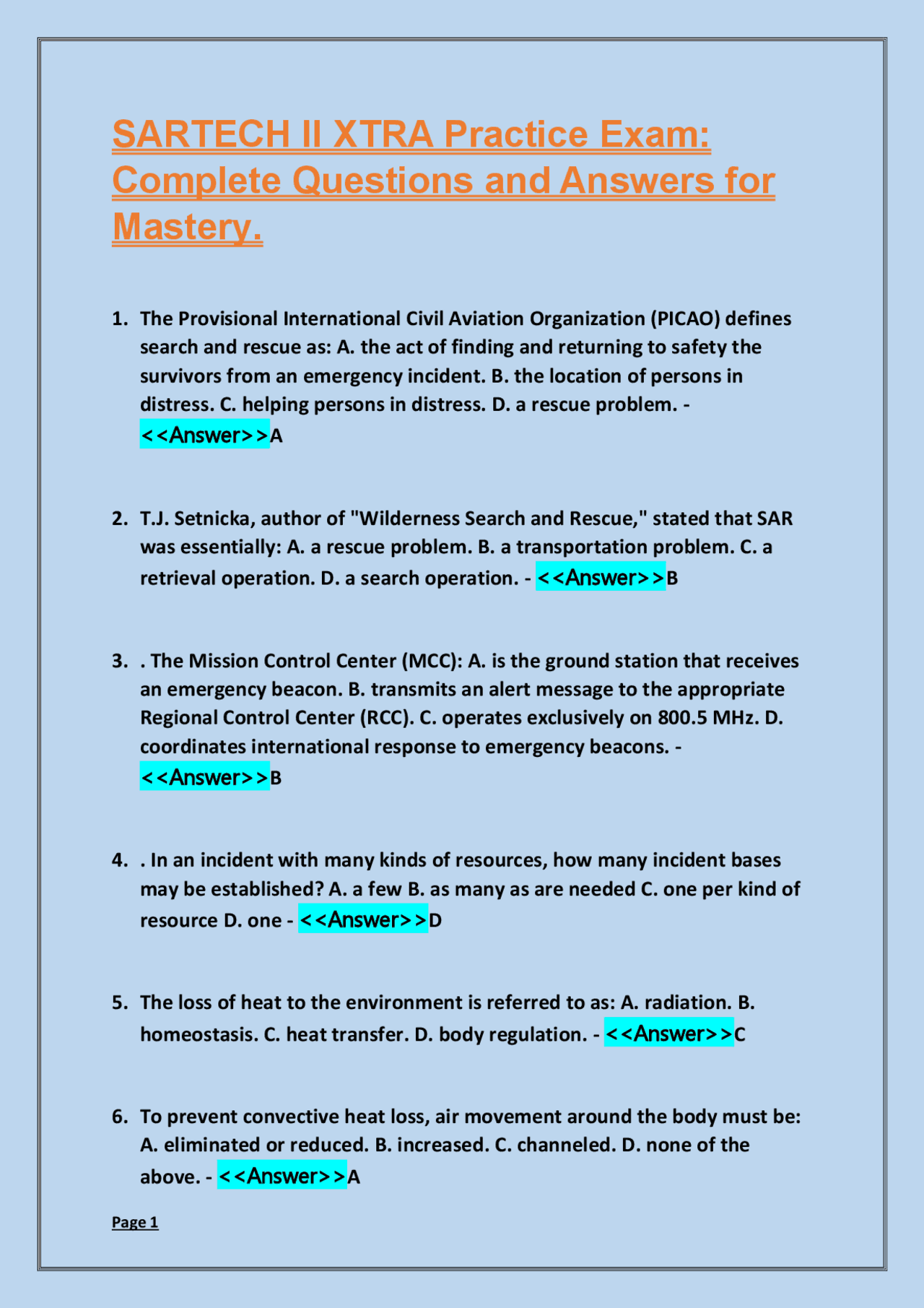 SARTECH II XTRA Practice Exam: Search and Rescue Questions and Answers ...