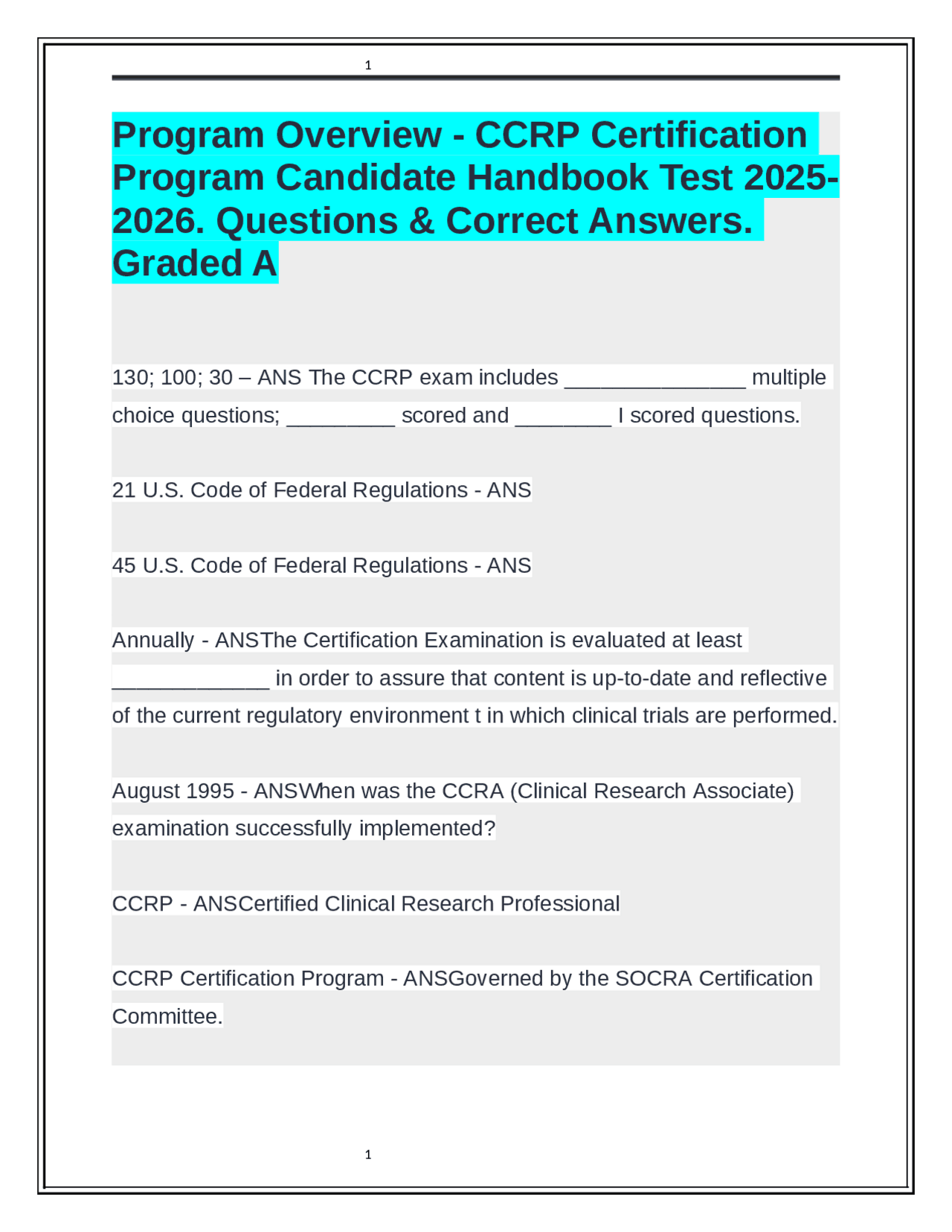 Program Overview - CCRP Certification Program Candidate Handbook Test ...
