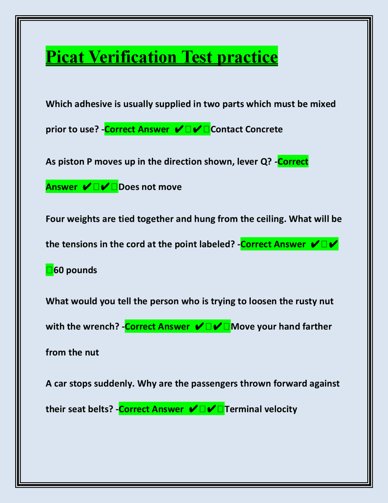 Picat Verification Test practice Questions With High Expert Verified ...