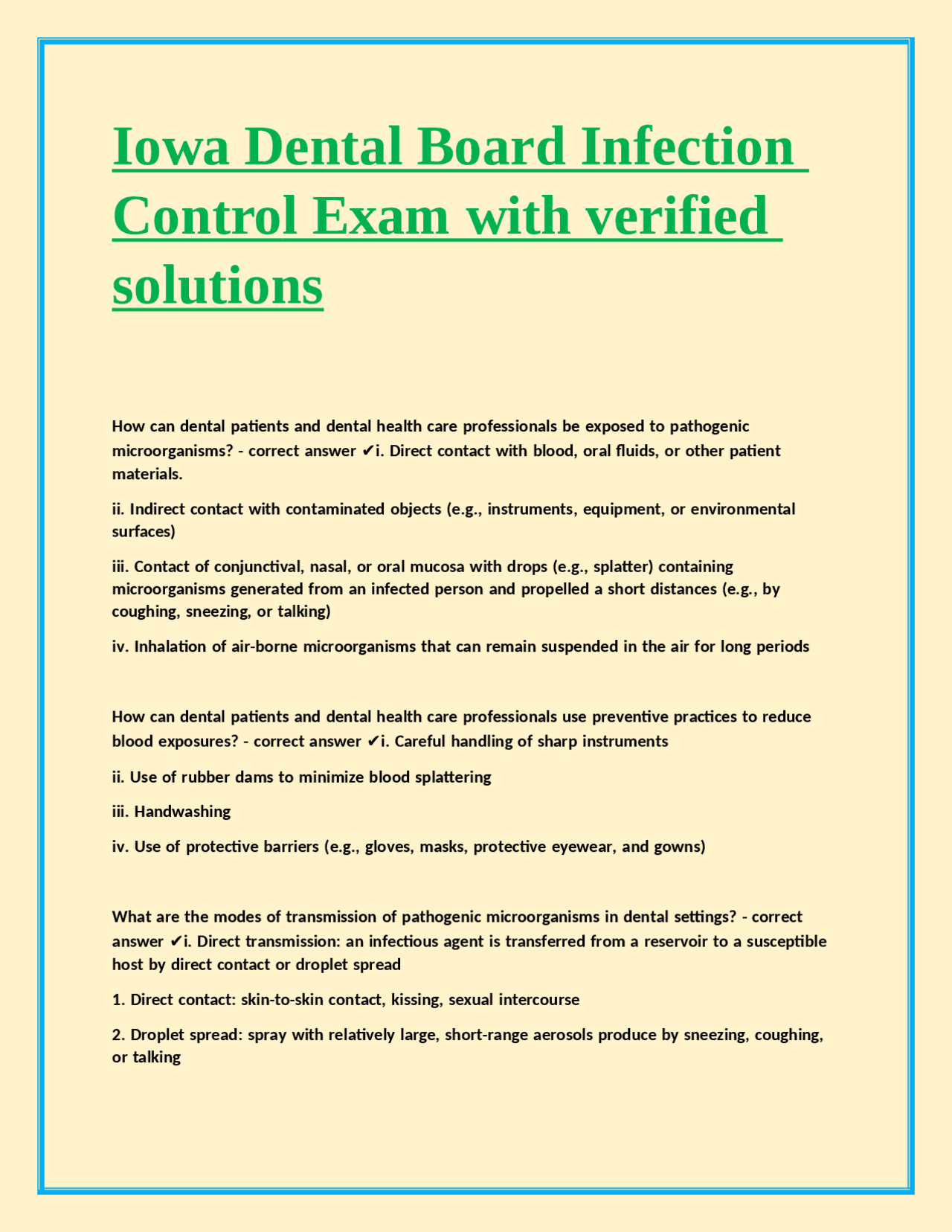Infection Control in Dentistry: Multiple Choice Questions and Answers ...
