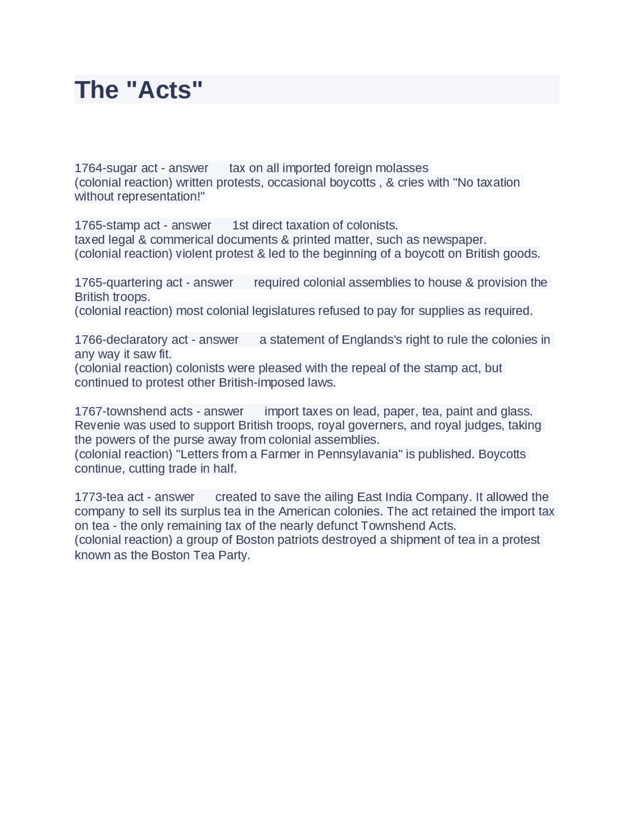Colonial Resistance to British Acts (1764-1773): Key Events and ...