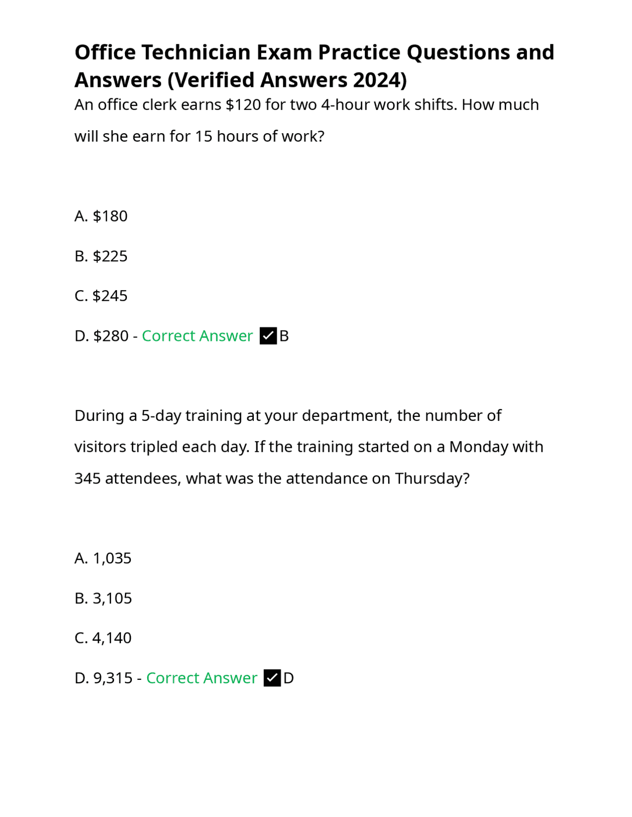 Office Technician Exam Practice Questions and Answers (Verified Answers ...