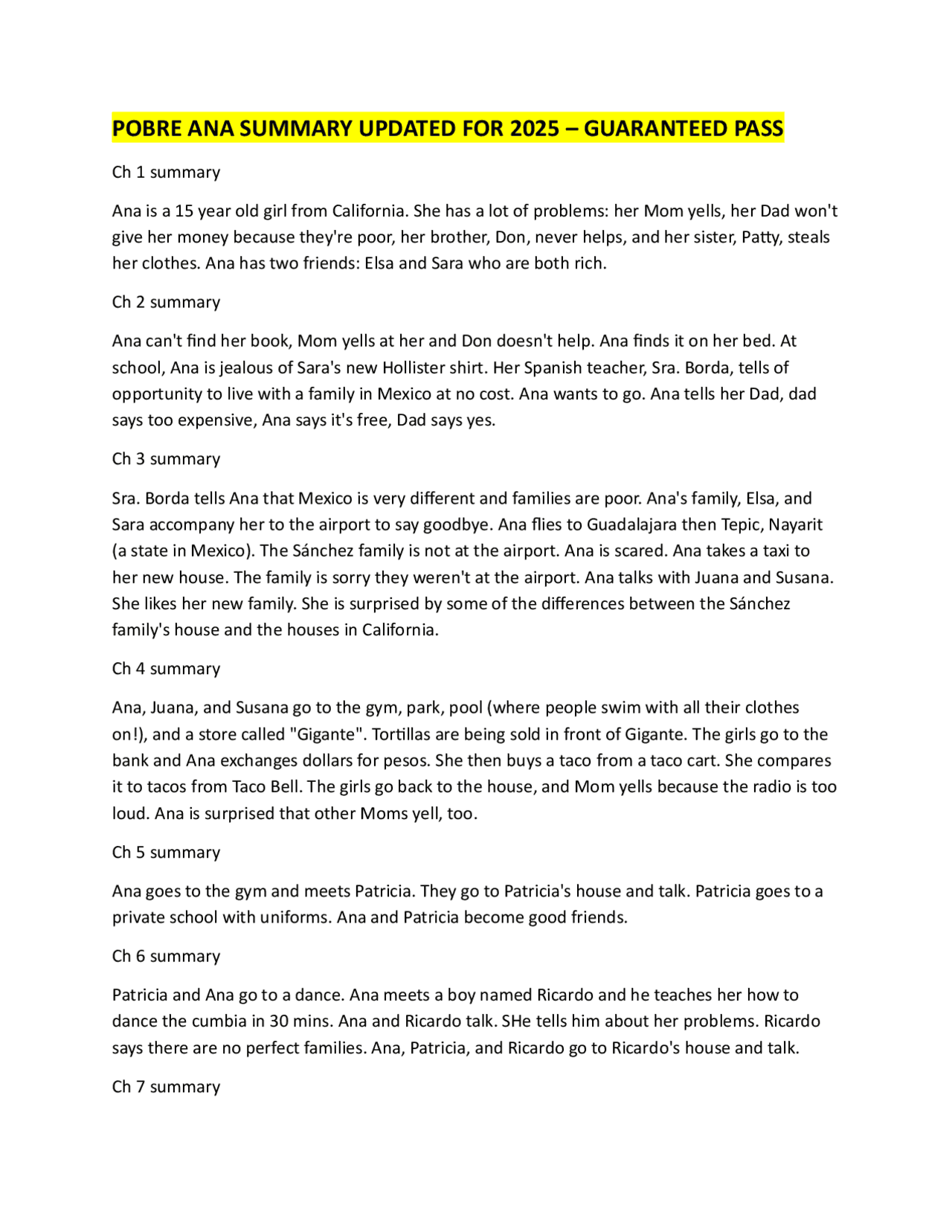 POBRE ANA SUMMARY UPDATED FOR 2025 – GUARANTEED PASS Ch 1 summary ...