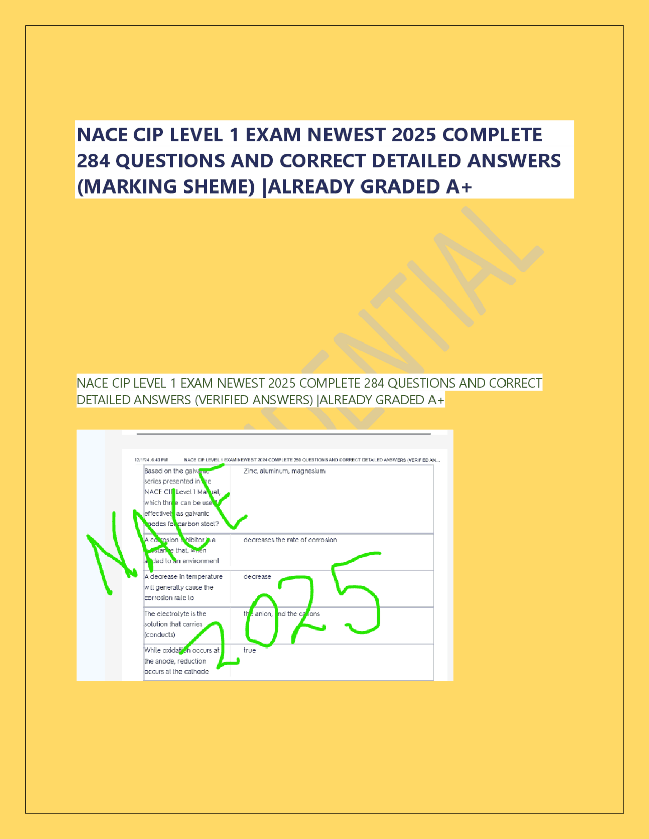 NACE CIP LEVEL 1 EXAM NEWEST 2025 COMPLETE 284 QUESTIONS AND CORRECT ...
