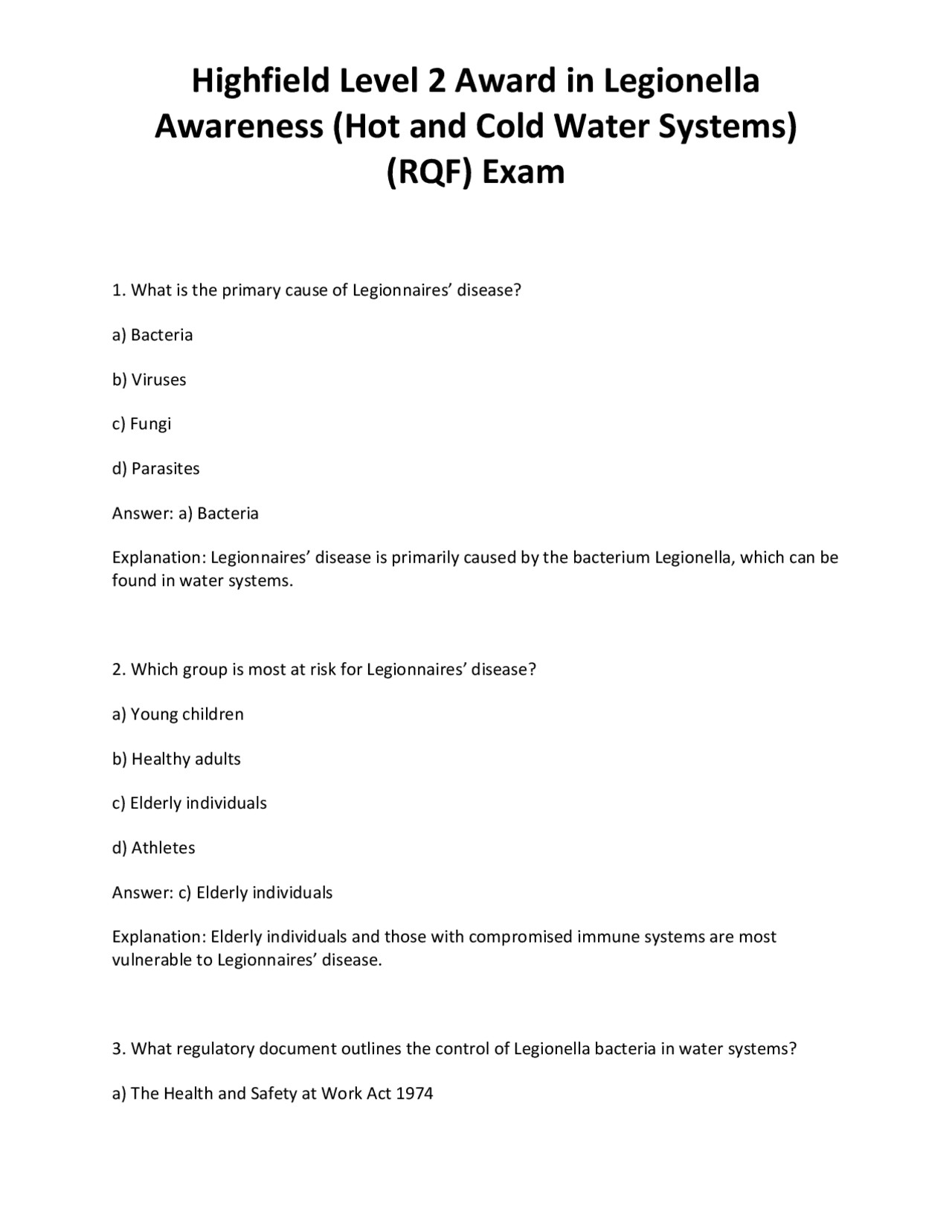 Highfield Level 2 Award in Legionella Awareness (Hot and Cold Water ...