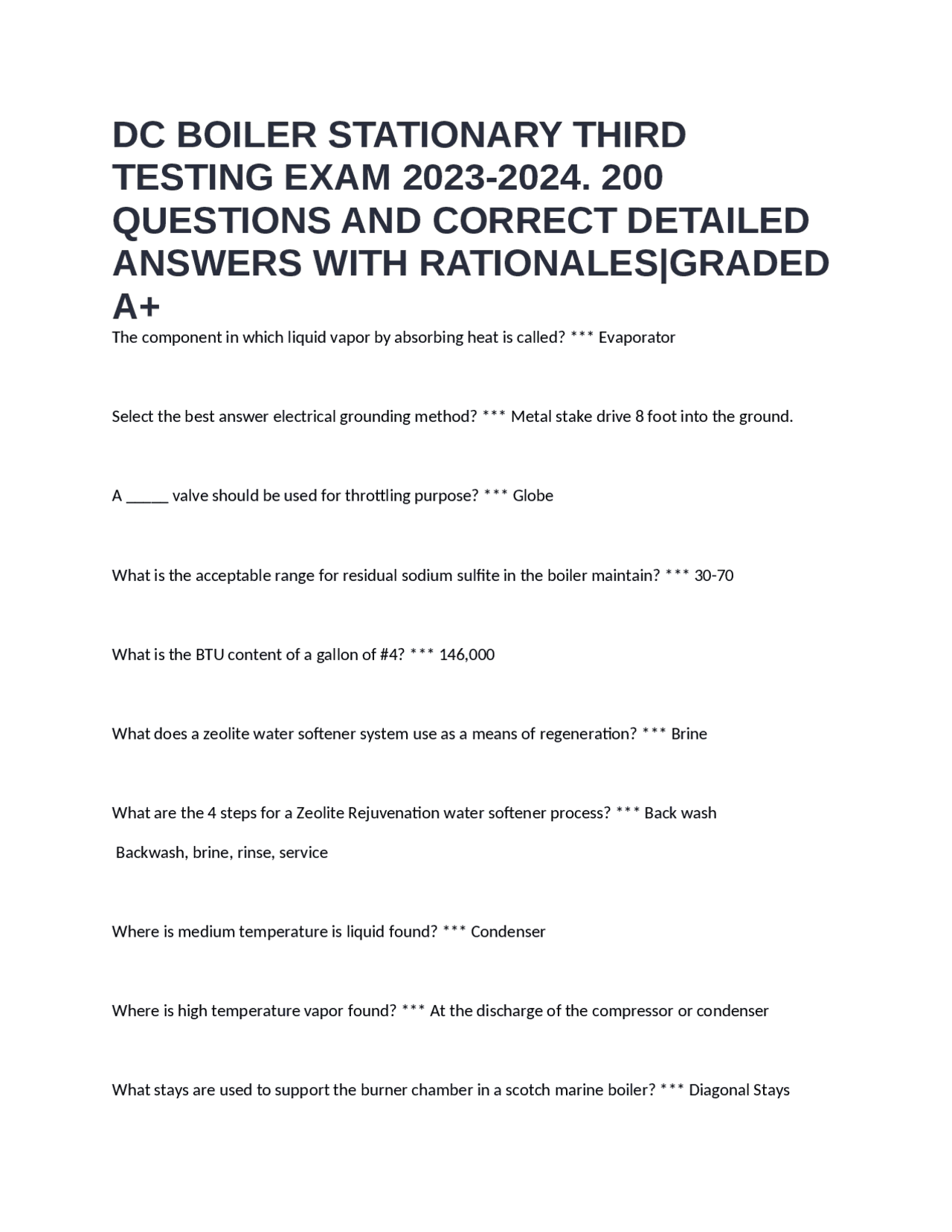 DC BOILER STATIONARY THIRD TESTING EXAM 2023-2024. 200 QUESTIONS AND ...