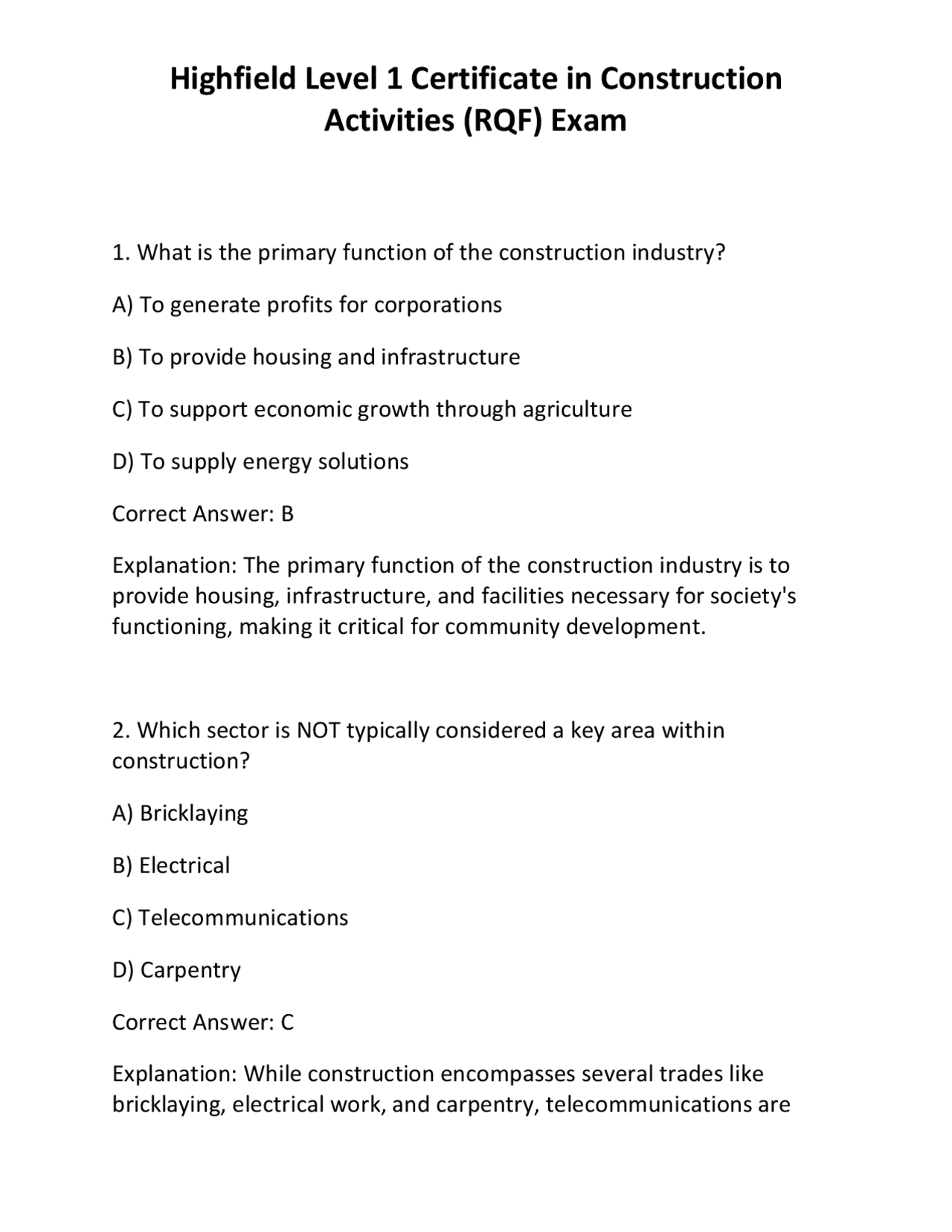 Highfield Level 1 Certificate in Construction Activities (RQF) Exam ...