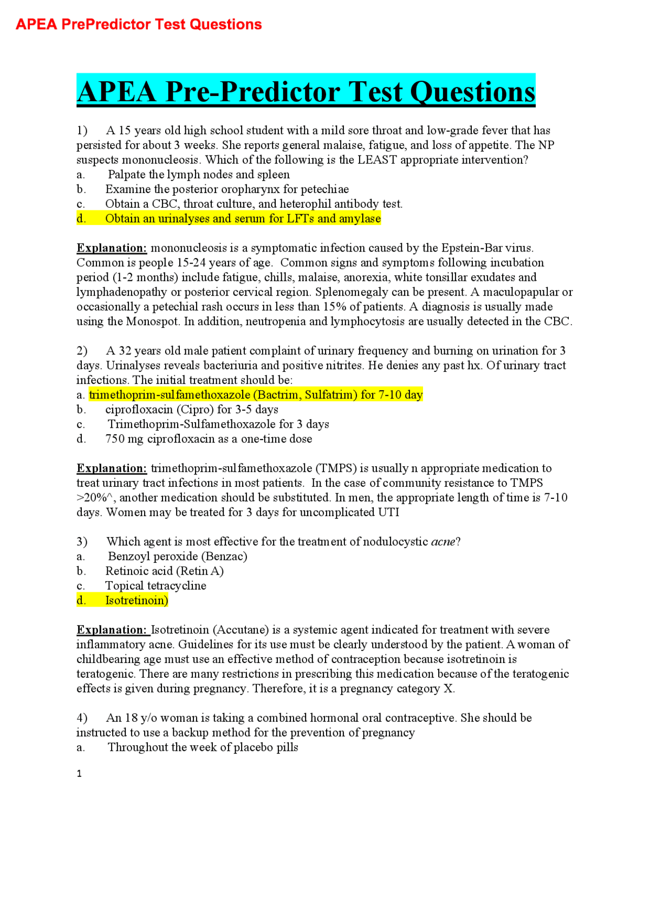 APEA Pre-Predictor Test Questions: A Comprehensive Review of Medical ...