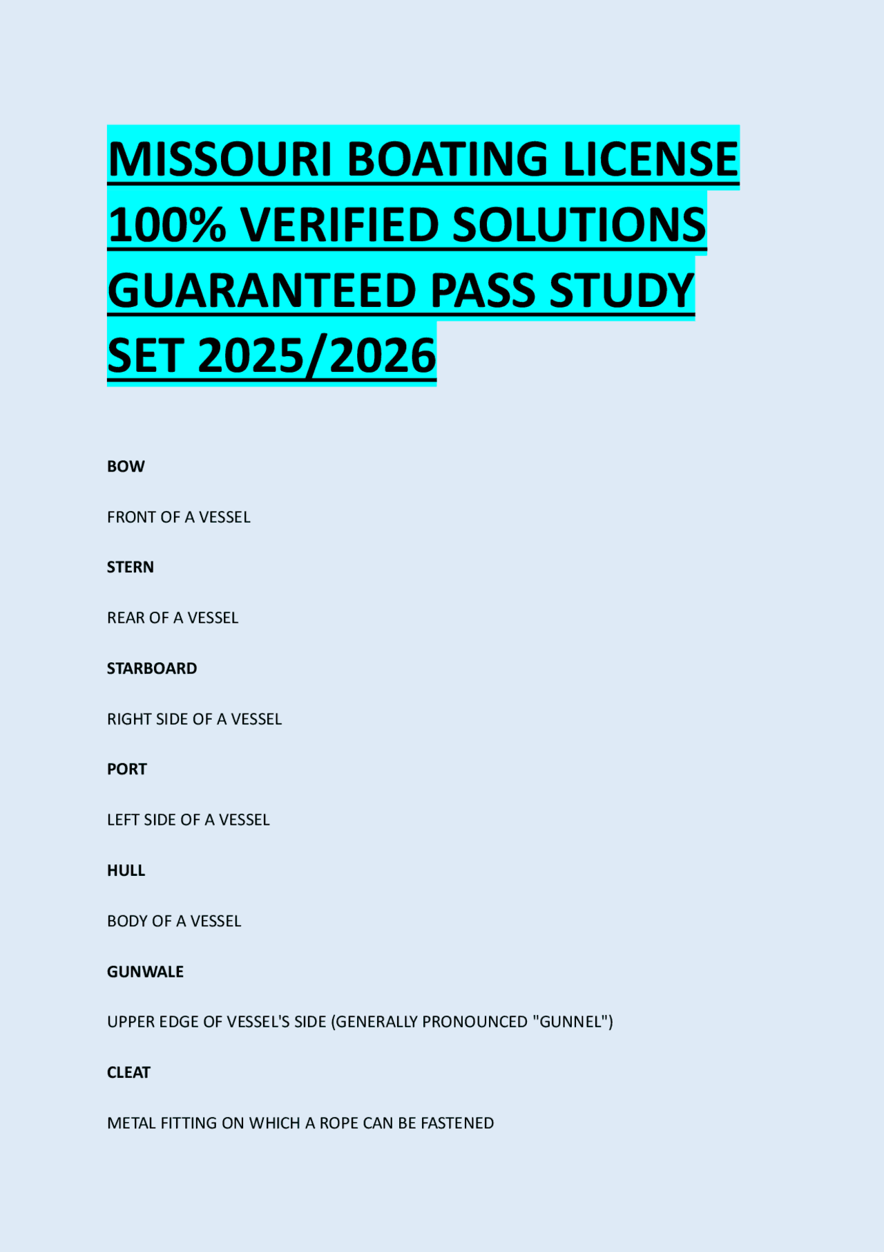 MISSOURI BOATING LICENSE 100% VERIFIED SOLUTIONS GUARANTEED PASS STUDY ...