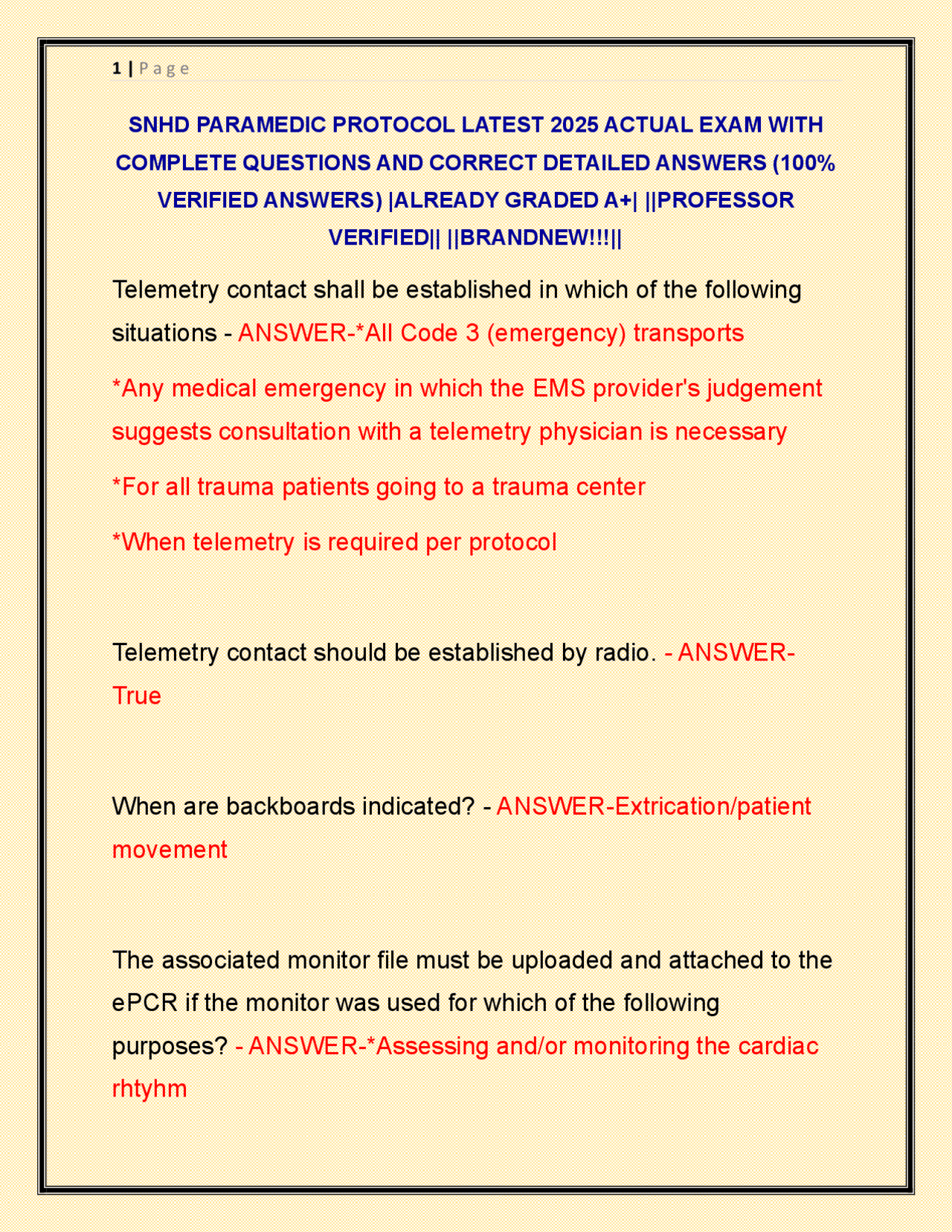 SNHD Paramedic Protocols: Exam Questions and Answers | Exams Nursing ...