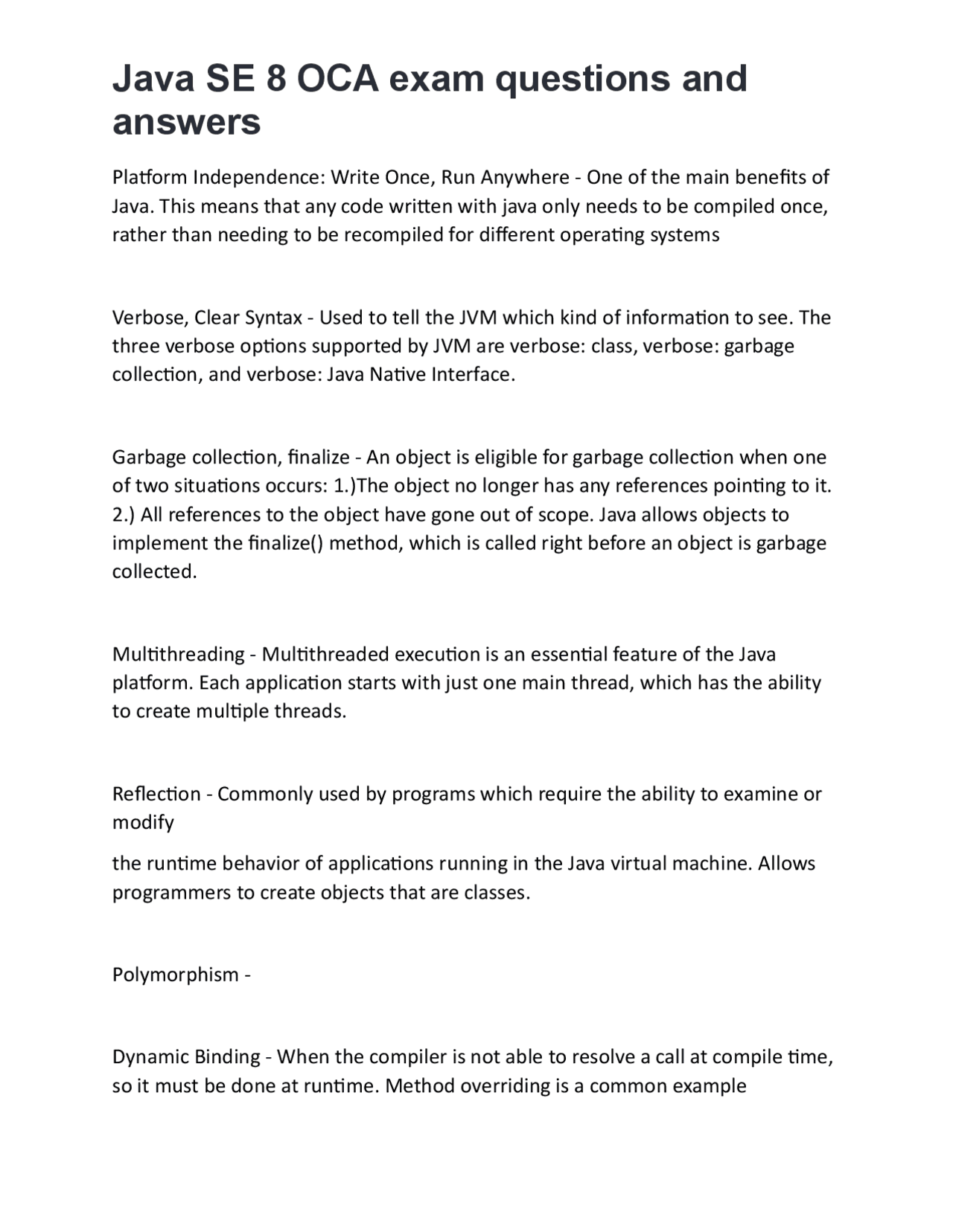 Java Se 8 Oca Exam Questions And Answers Exams Java Programming Docsity